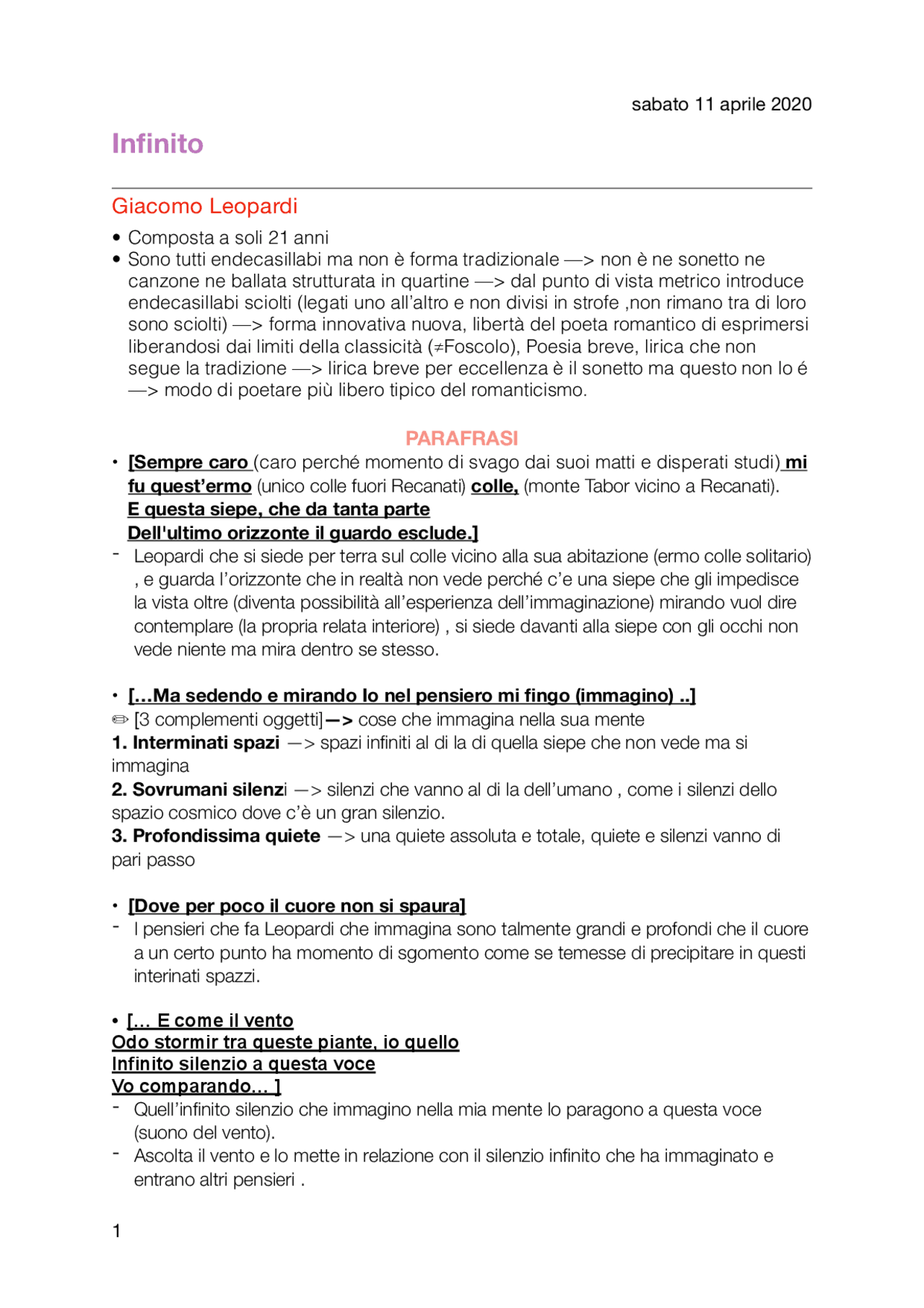 Infinito Di Leopardi Analisi E Commento Docsity