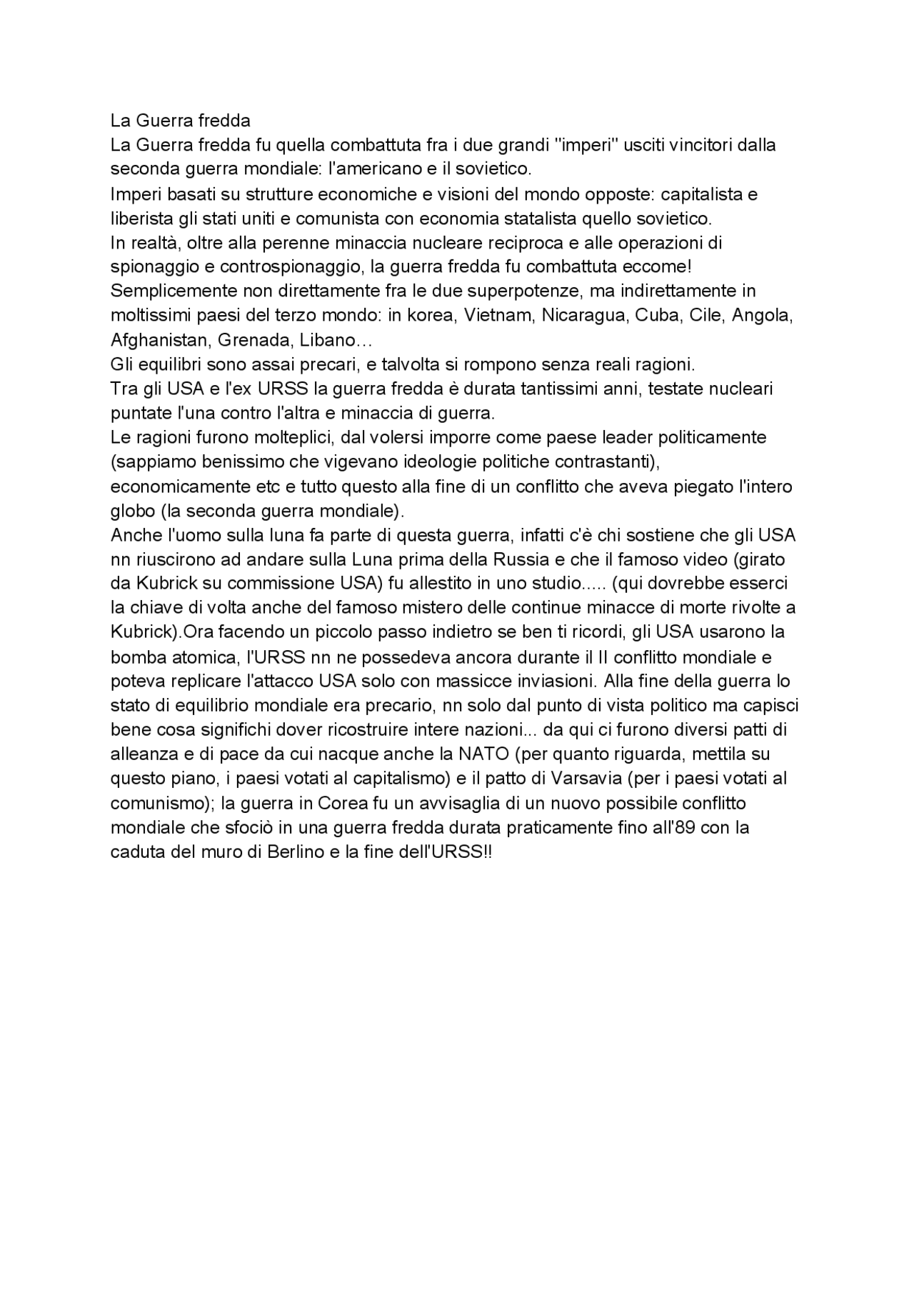 Guerra Fredda Storia Docsity