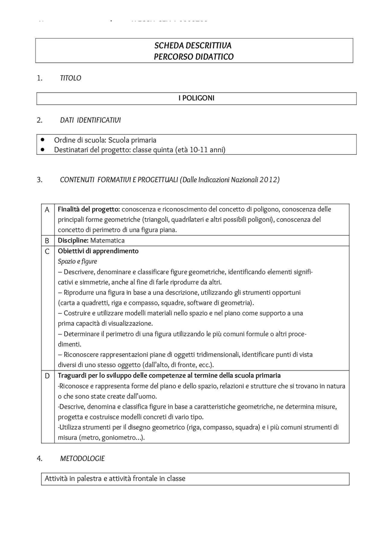 Scheda di progetto esame - Docsity
