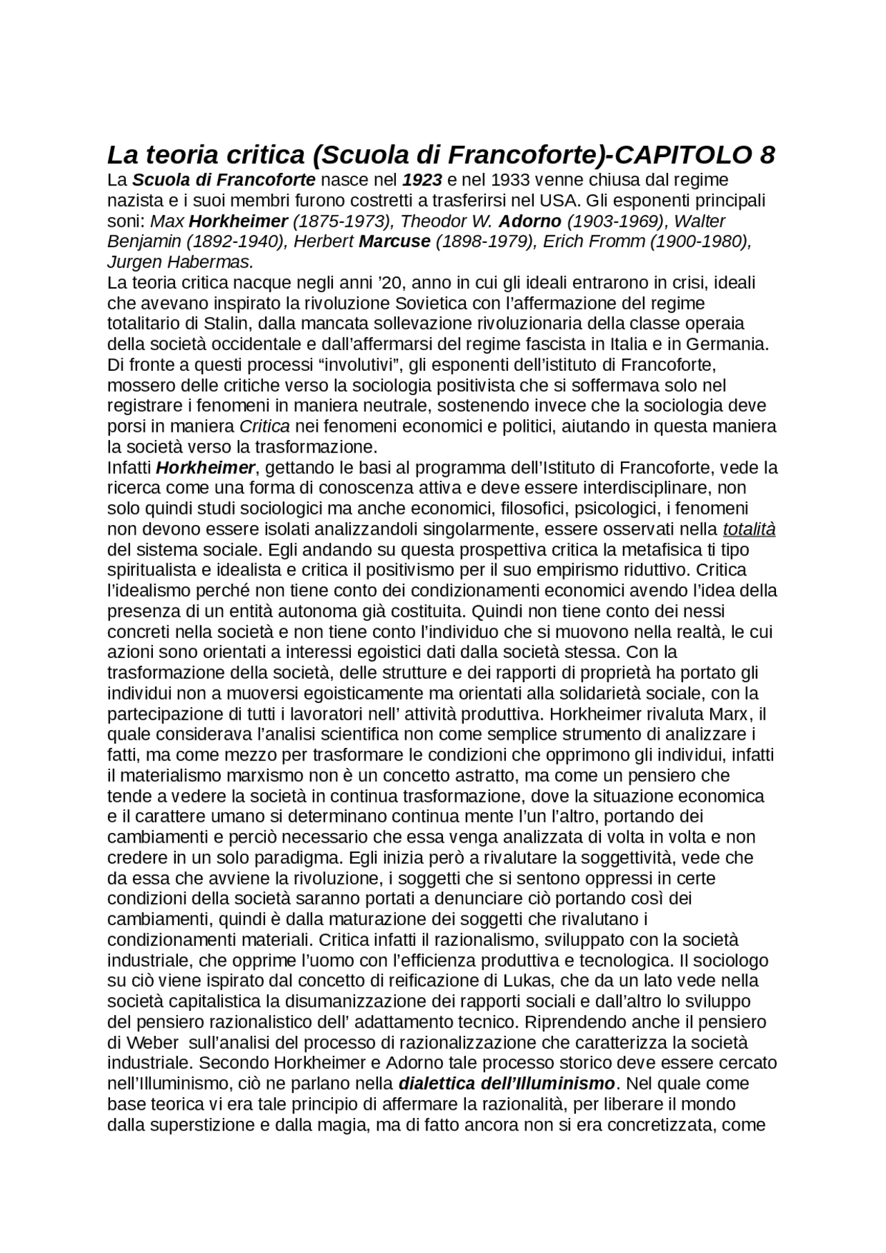 Teoria Critica Adorno Horkheimer Marcuse Docsity