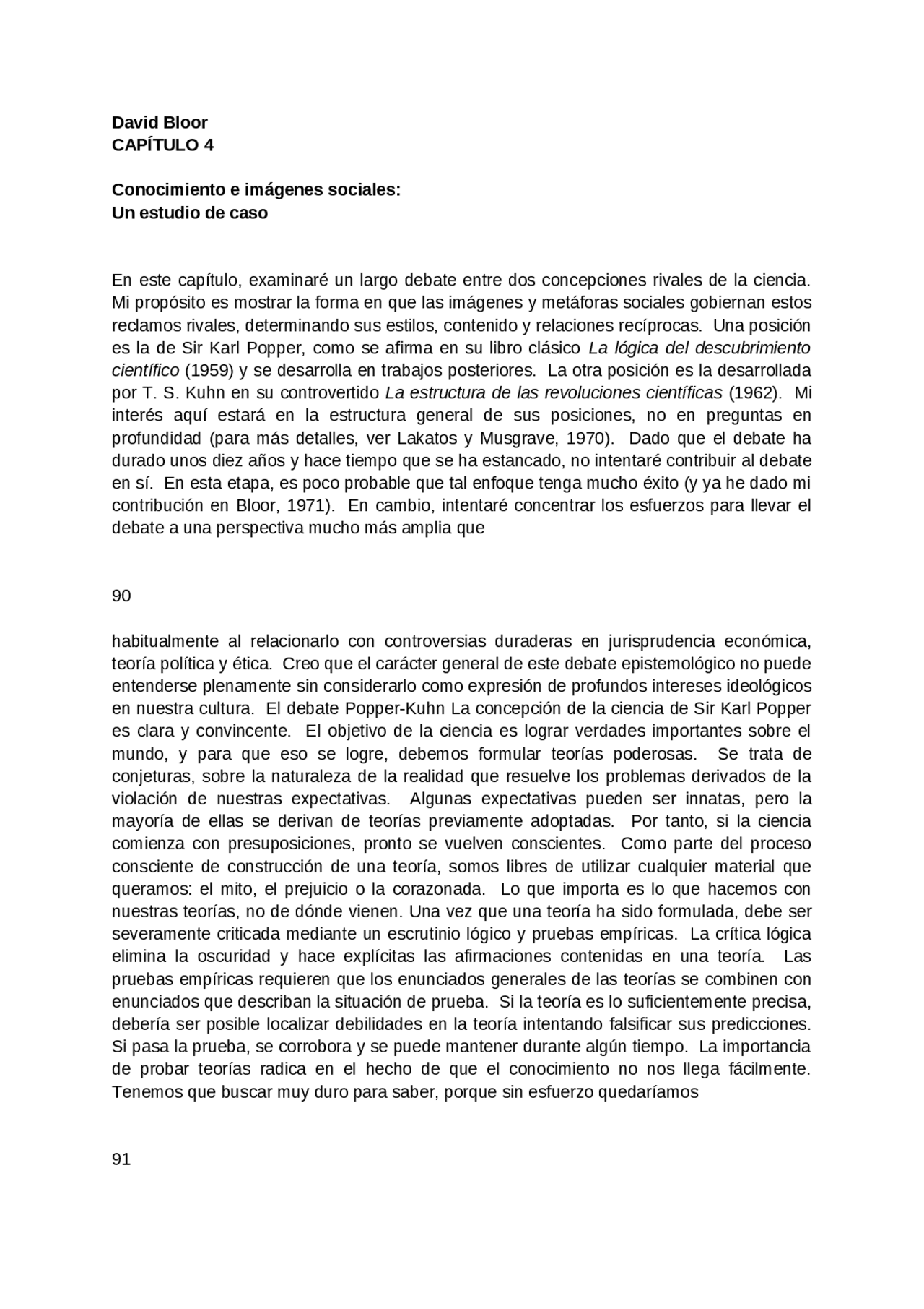 David Bloor Conocimiento e imágenes sociales: - Docsity