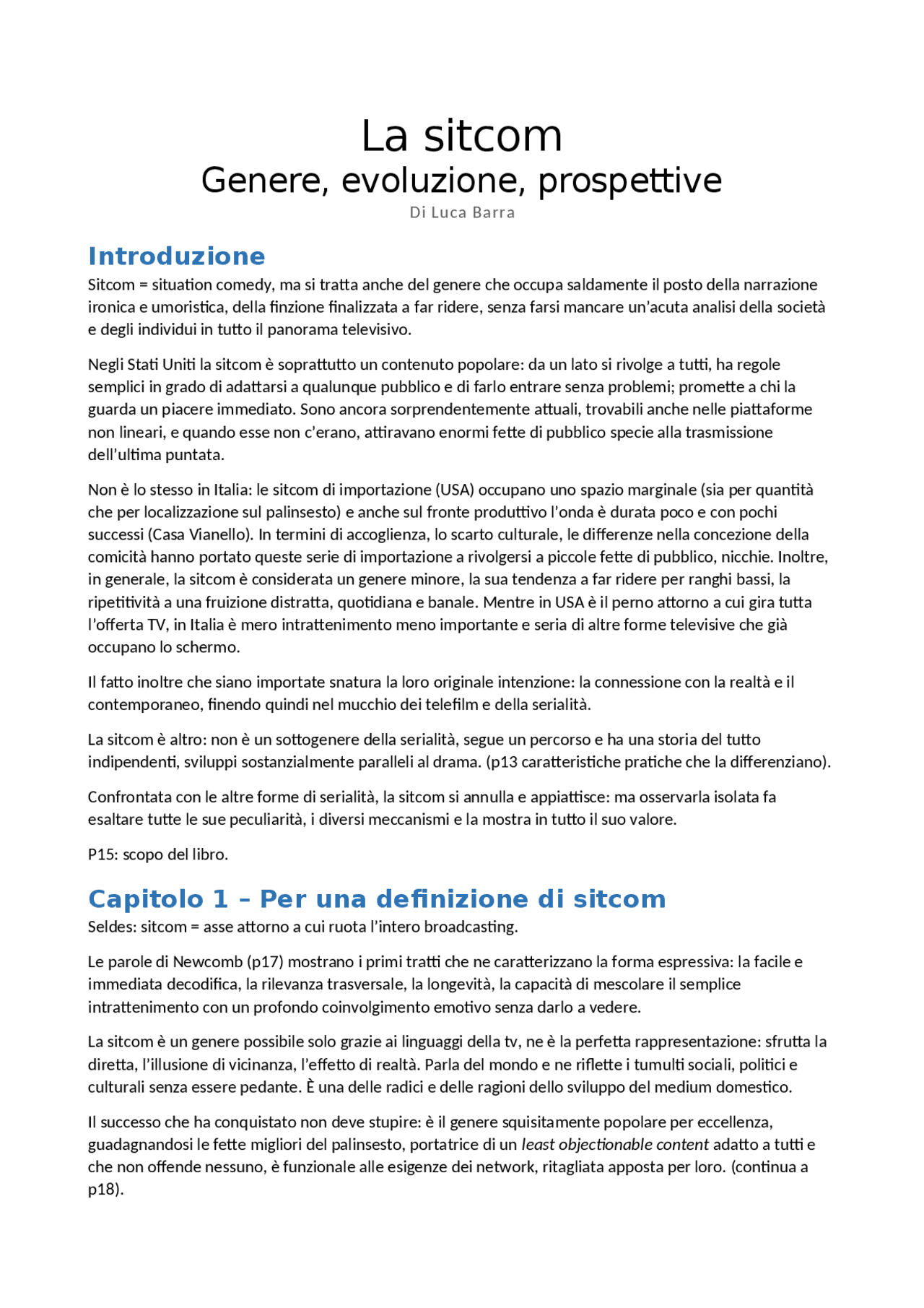 Sitcom E Seriali Televisiva Docsity