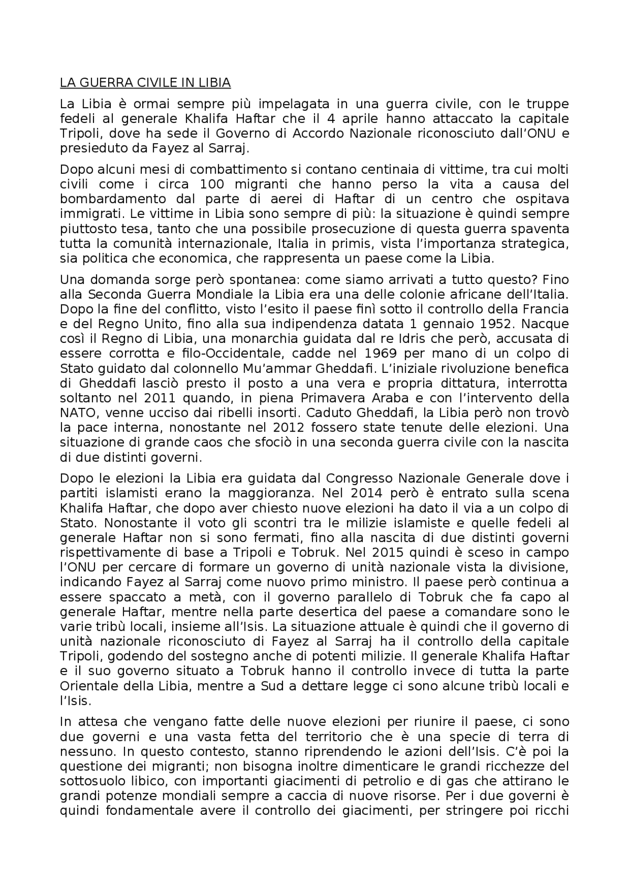 La Guerra Civile In Libia Docsity