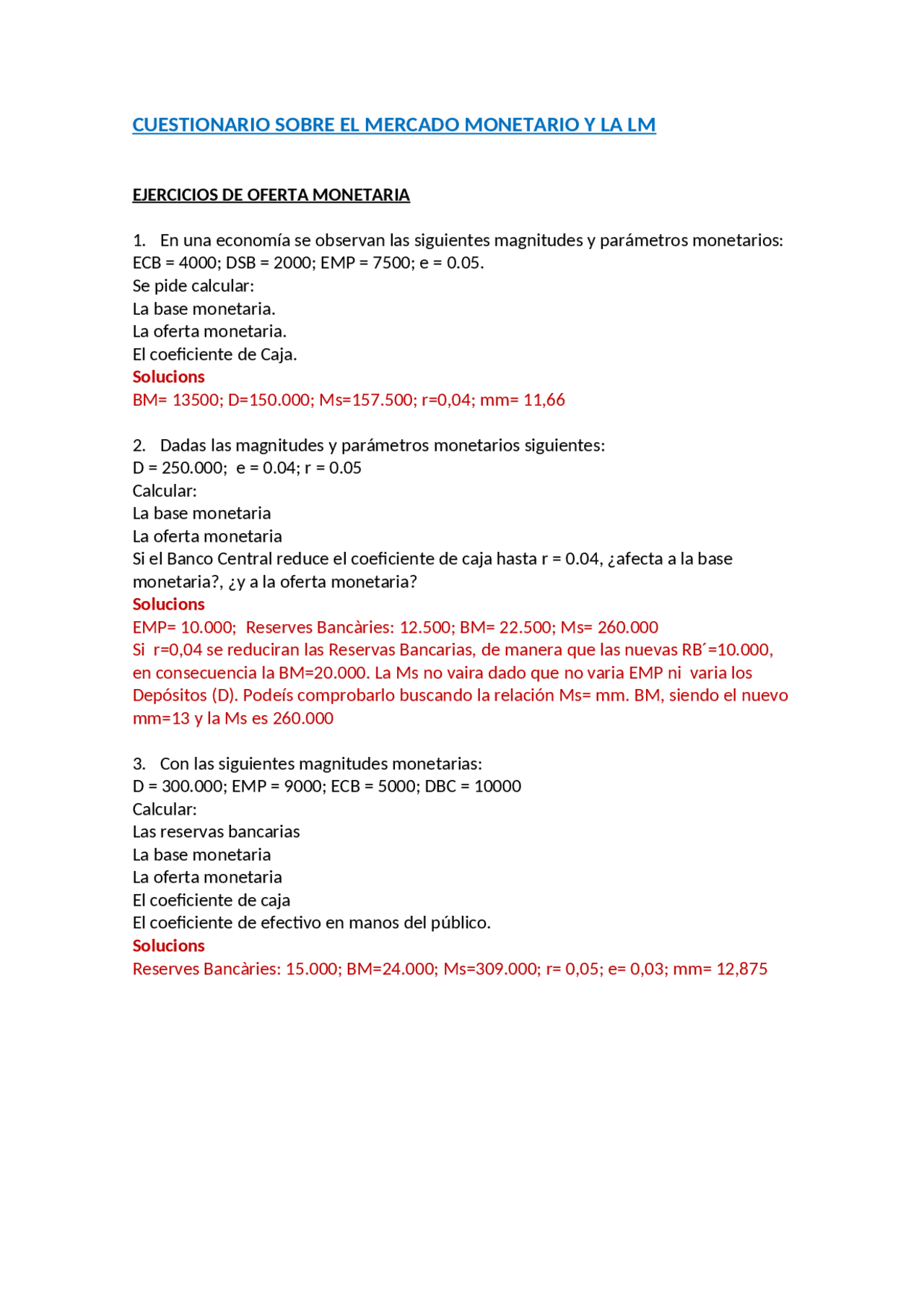 Ejercicios Sobre La Lm Ejercicios De Macroeconomía Docsity