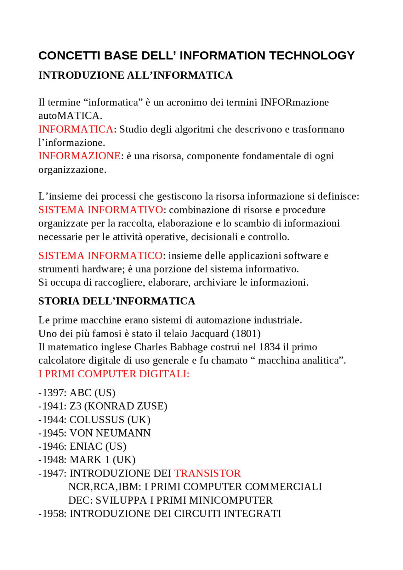 Concetti Base Dell Information Technology Docsity