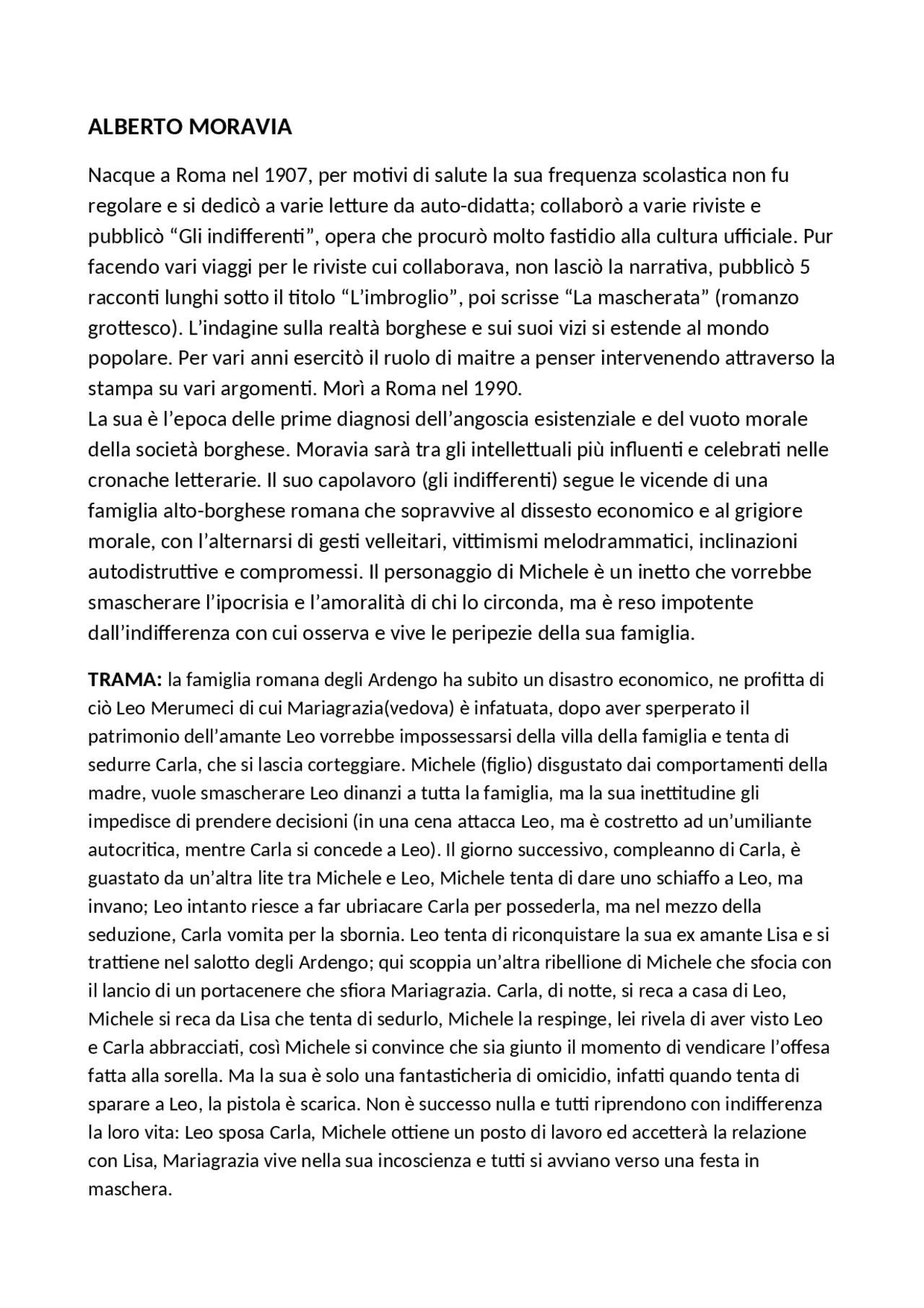 Alberto Moravia, vita, opere e pensiero - Docsity