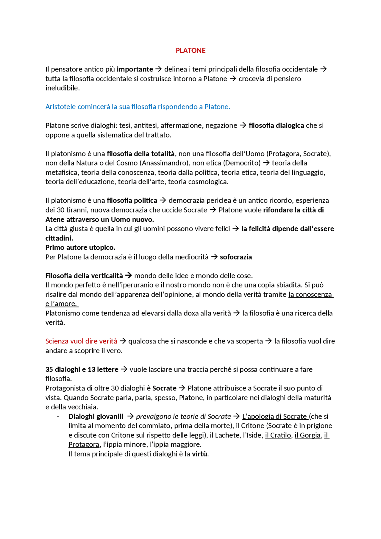 Platone Confronto Con Aristotele Docsity