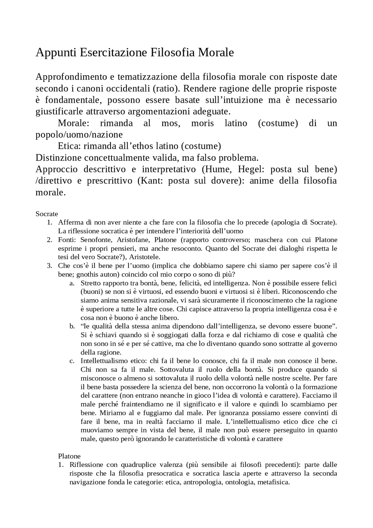 Esercitazioni Di Filosofia Morale Prof Appunti Docsity