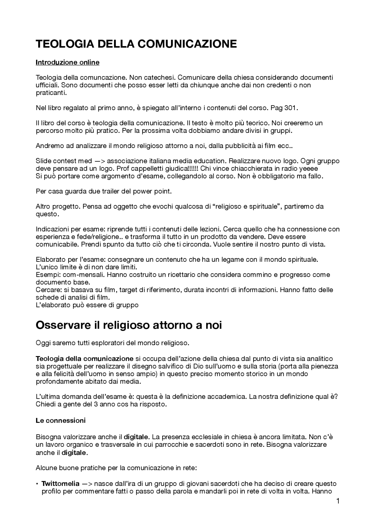 Appunti Teologia Della Comunicazione Iusve Docsity
