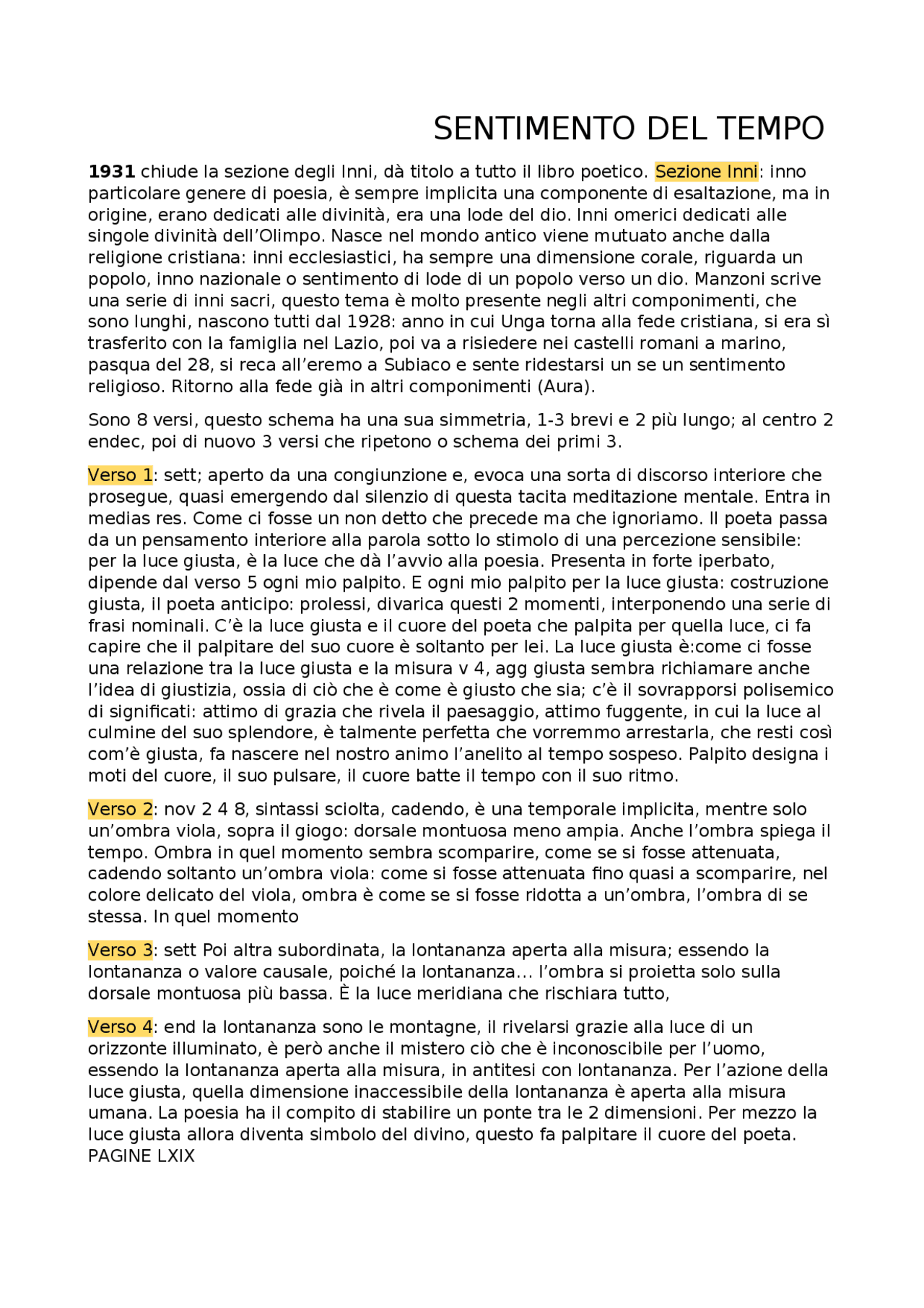 Sentimento Del Tempo Poesia Ungaretti Docsity