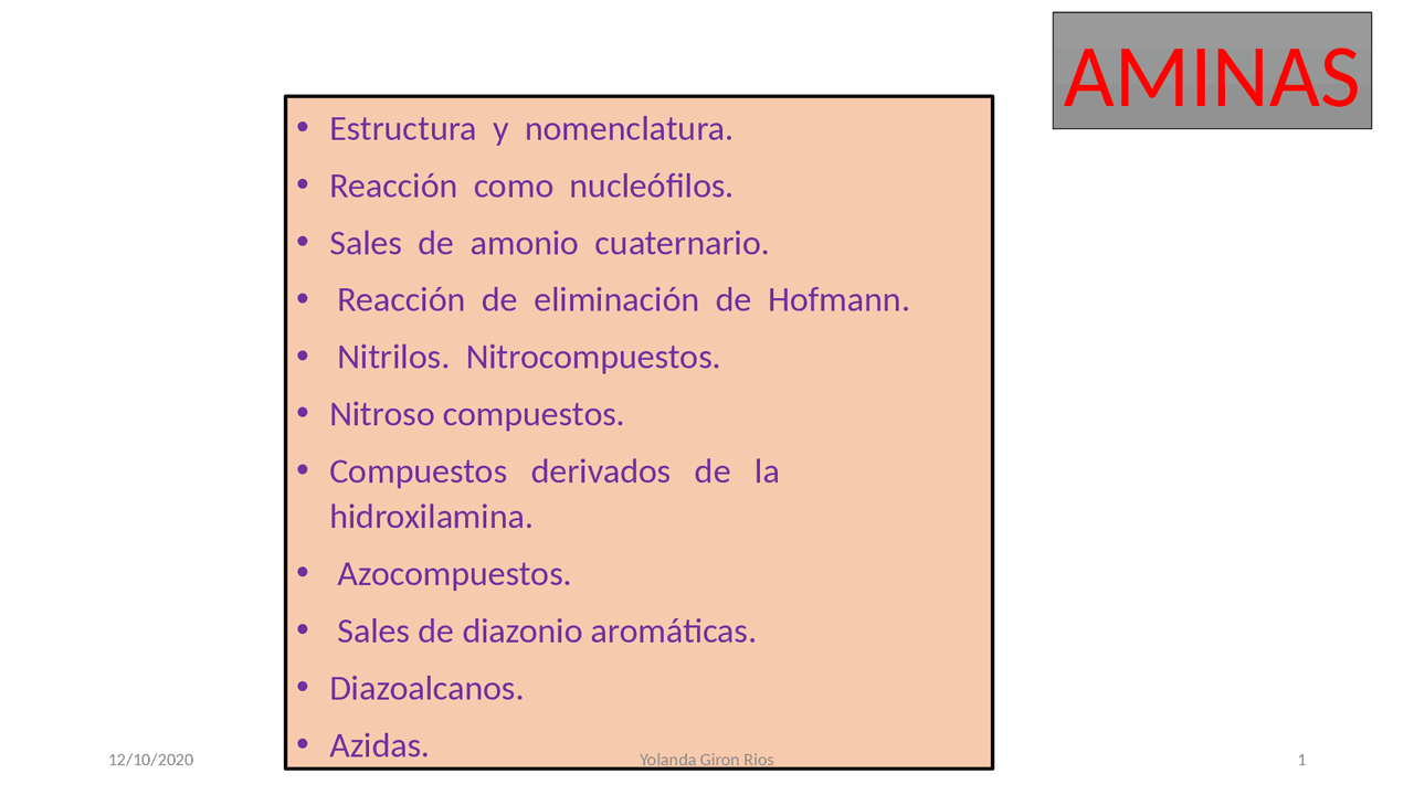 Reacciones de las aminas | Resúmenes de Química | Docsity