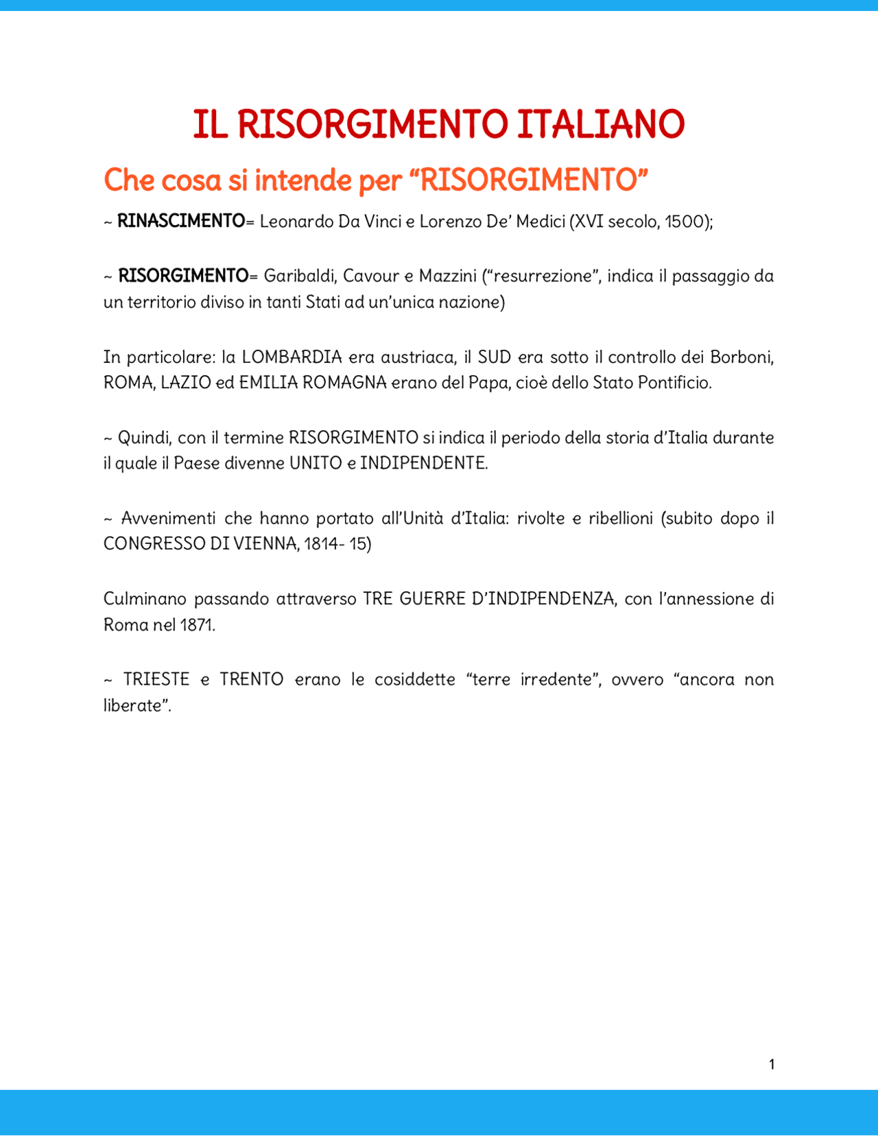 Il Risorgimento Italiano - Docsity