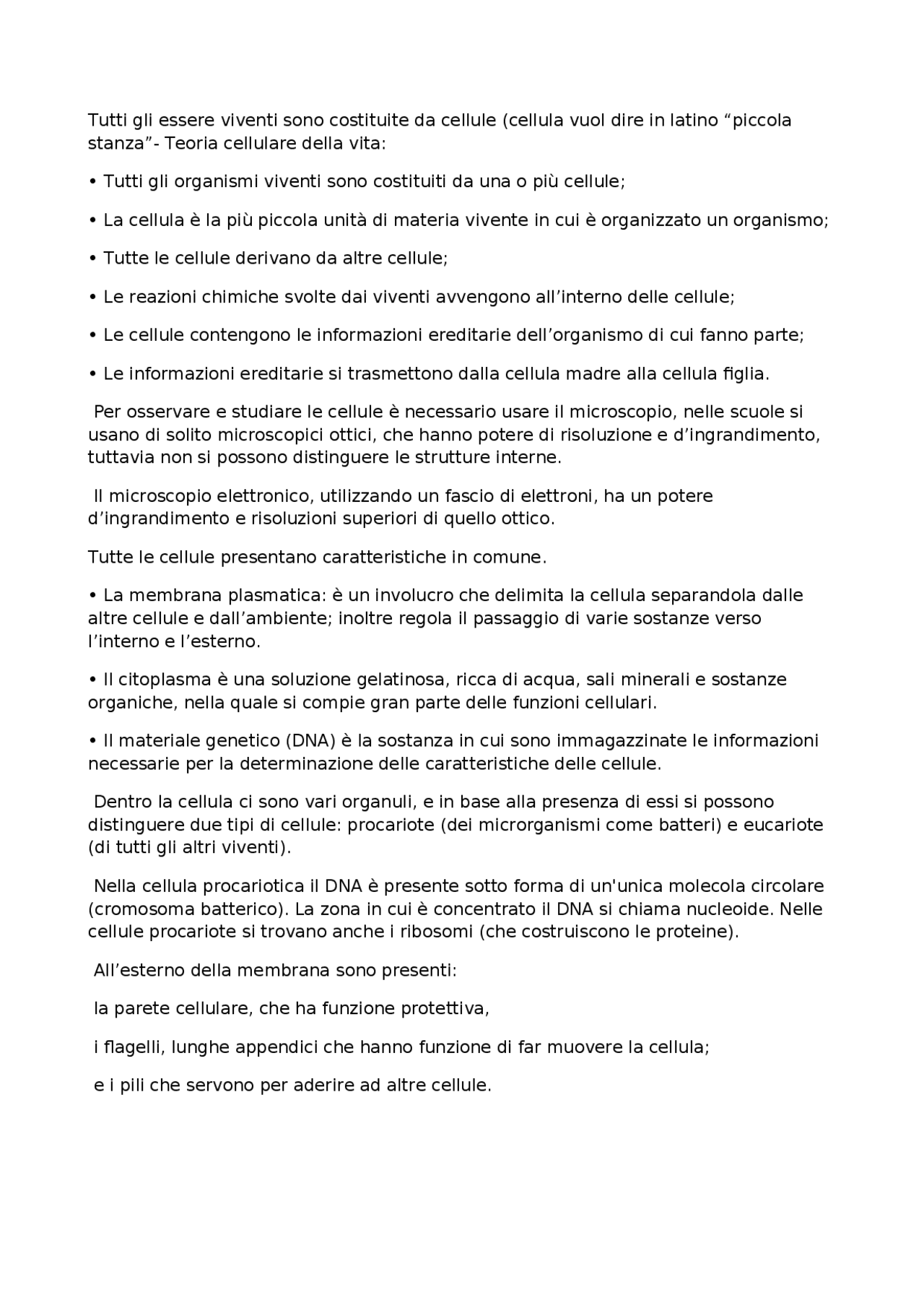 La Nascita Delle Cellule Docsity