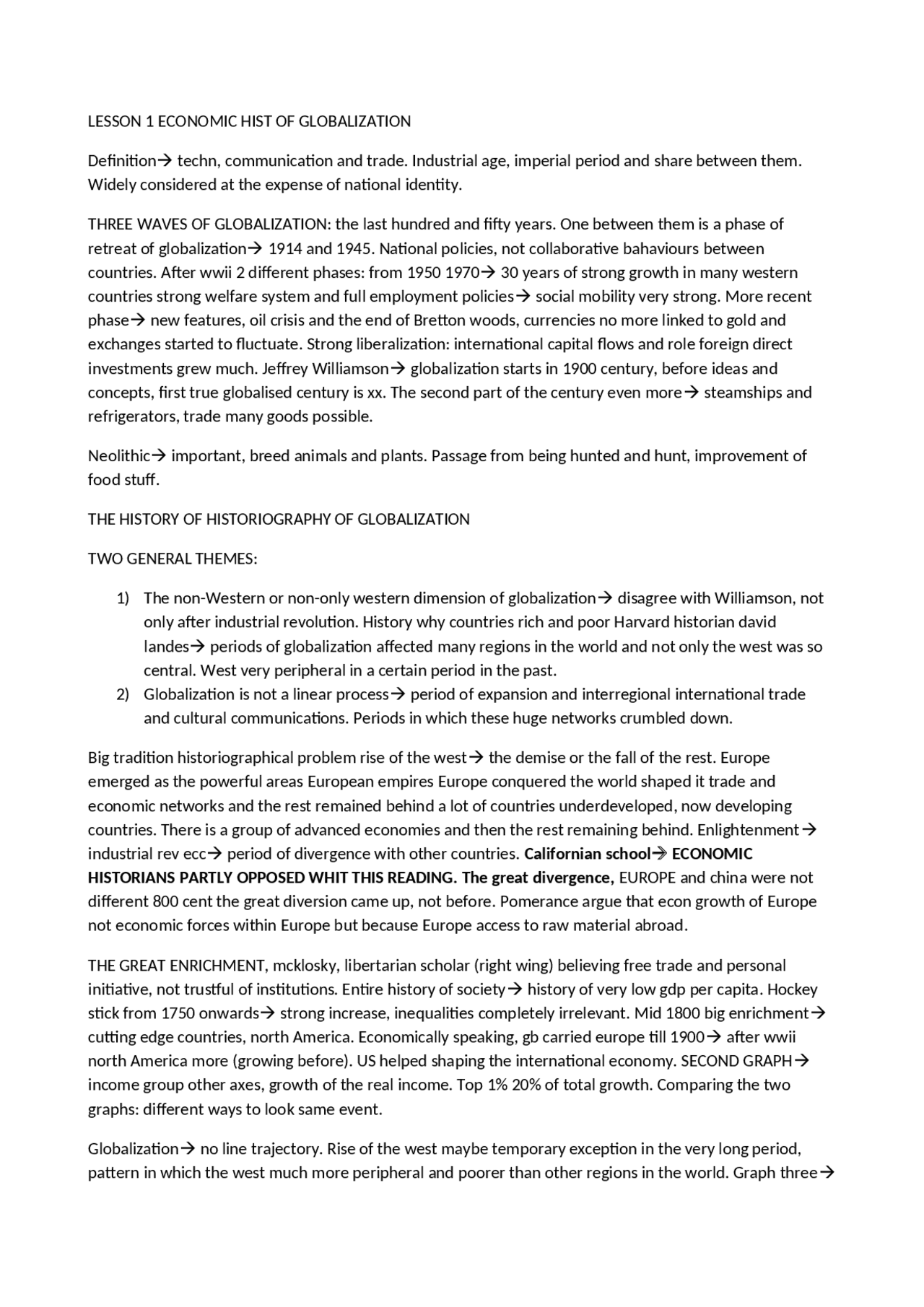 ECONOMIC HISTORY OF GLOBALIZATION NOTES - Docsity