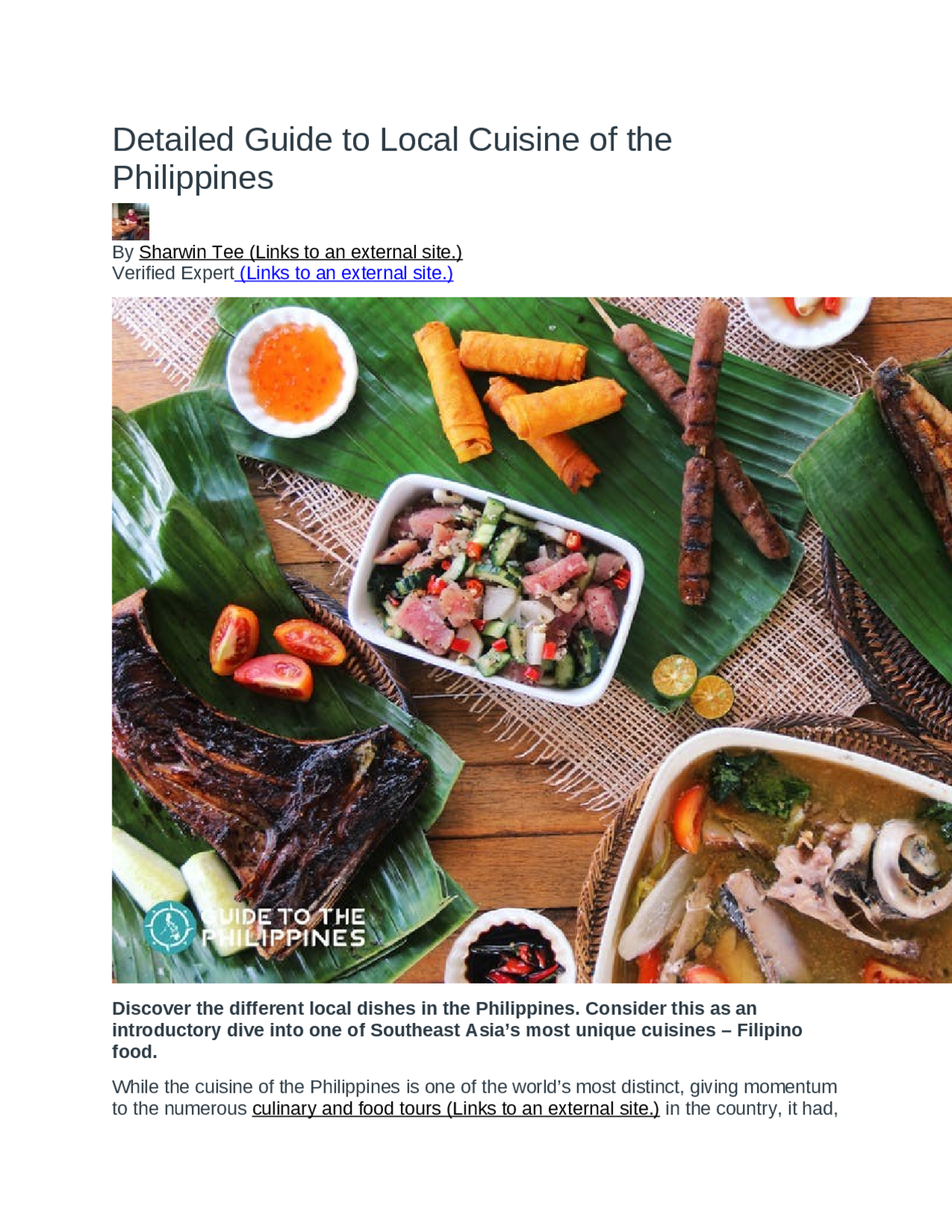 Detailed Guide to Local Cuisine of the Philippines - Docsity