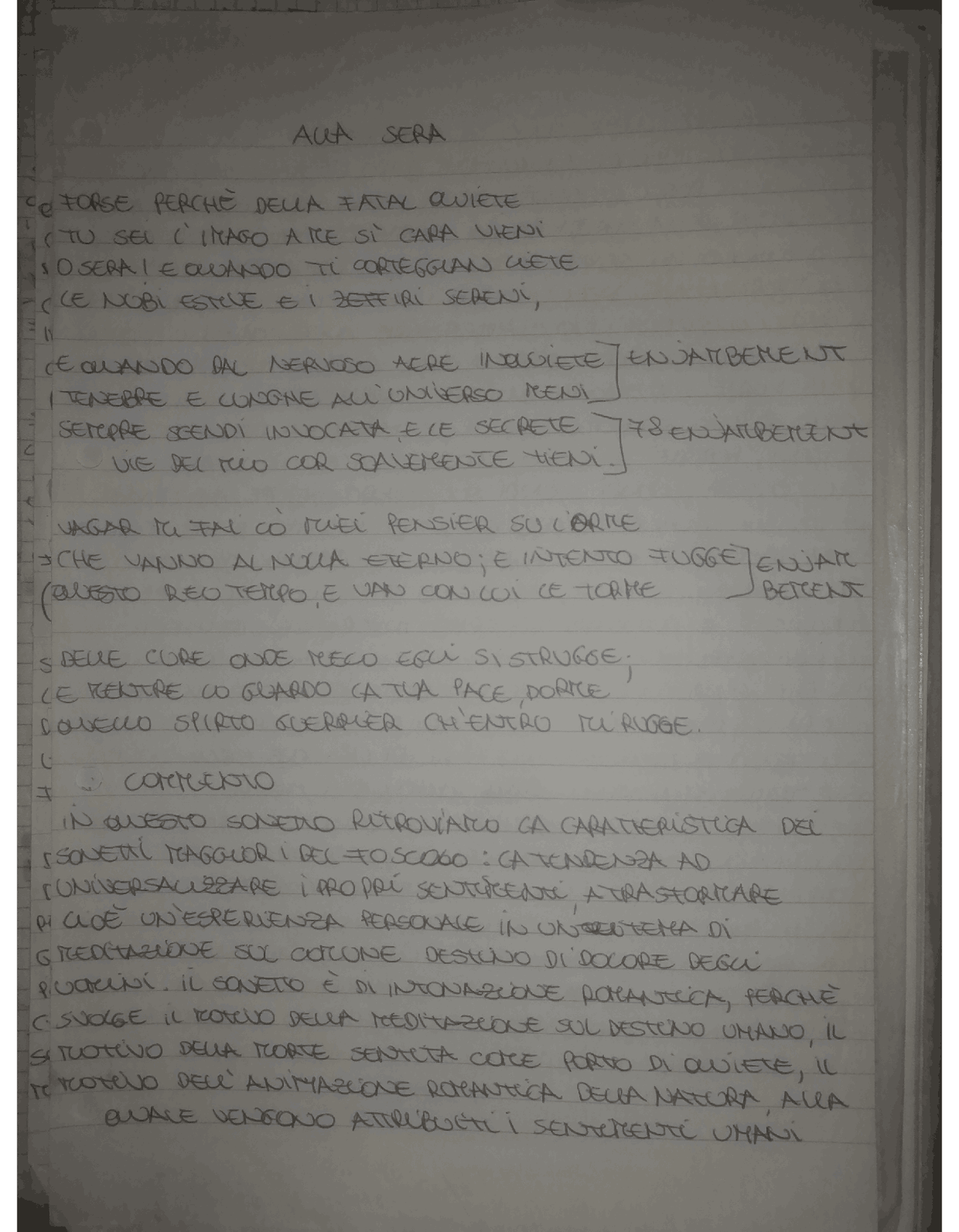 Poesia Alla Sera Più Commento Appunti Di Italiano Docsity