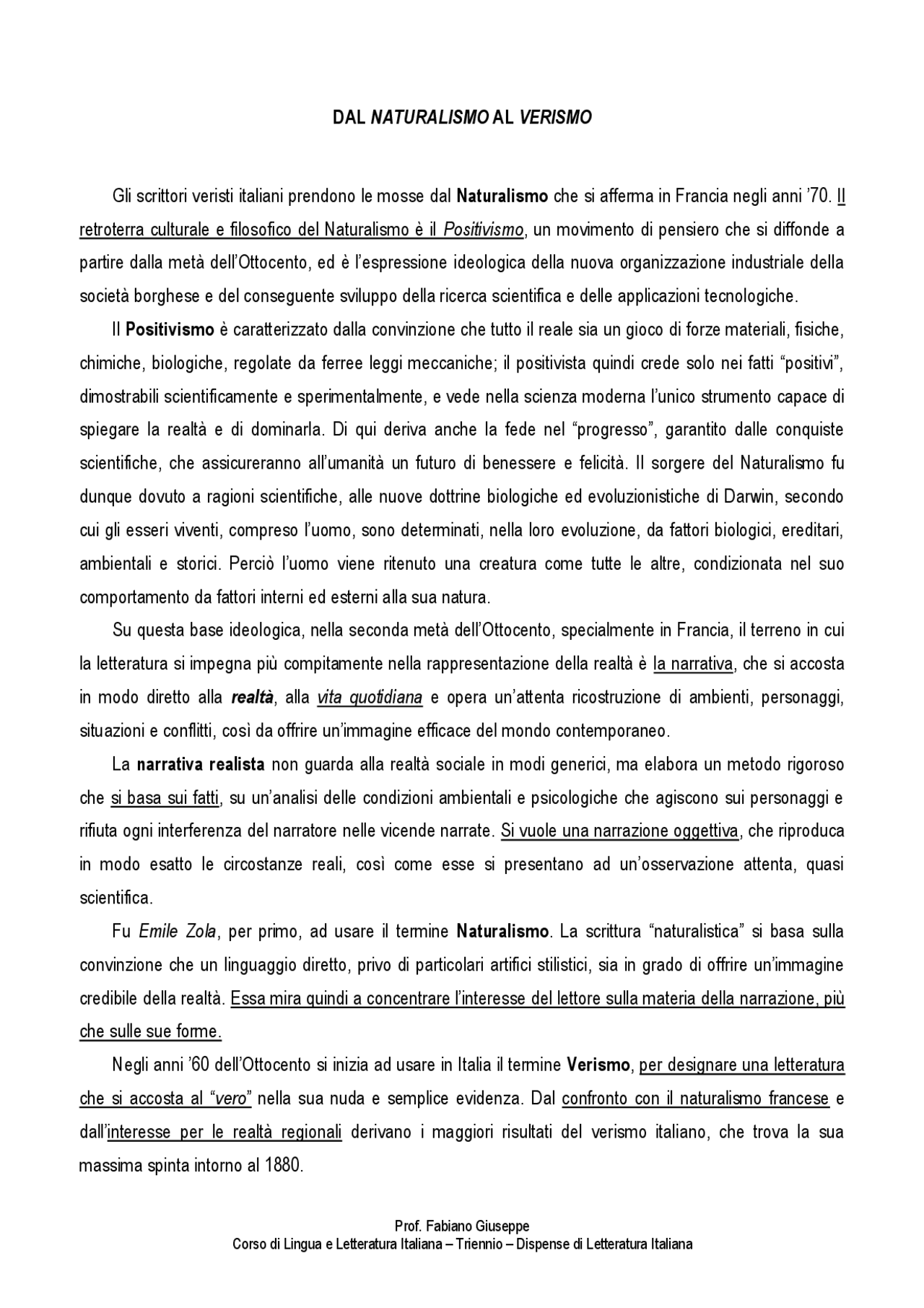 Naturalismo E Verismo Docsity