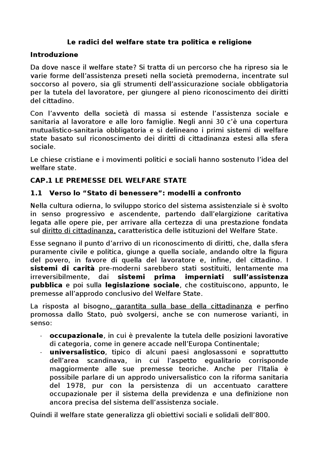 Le Radici Del Welfare Docsity