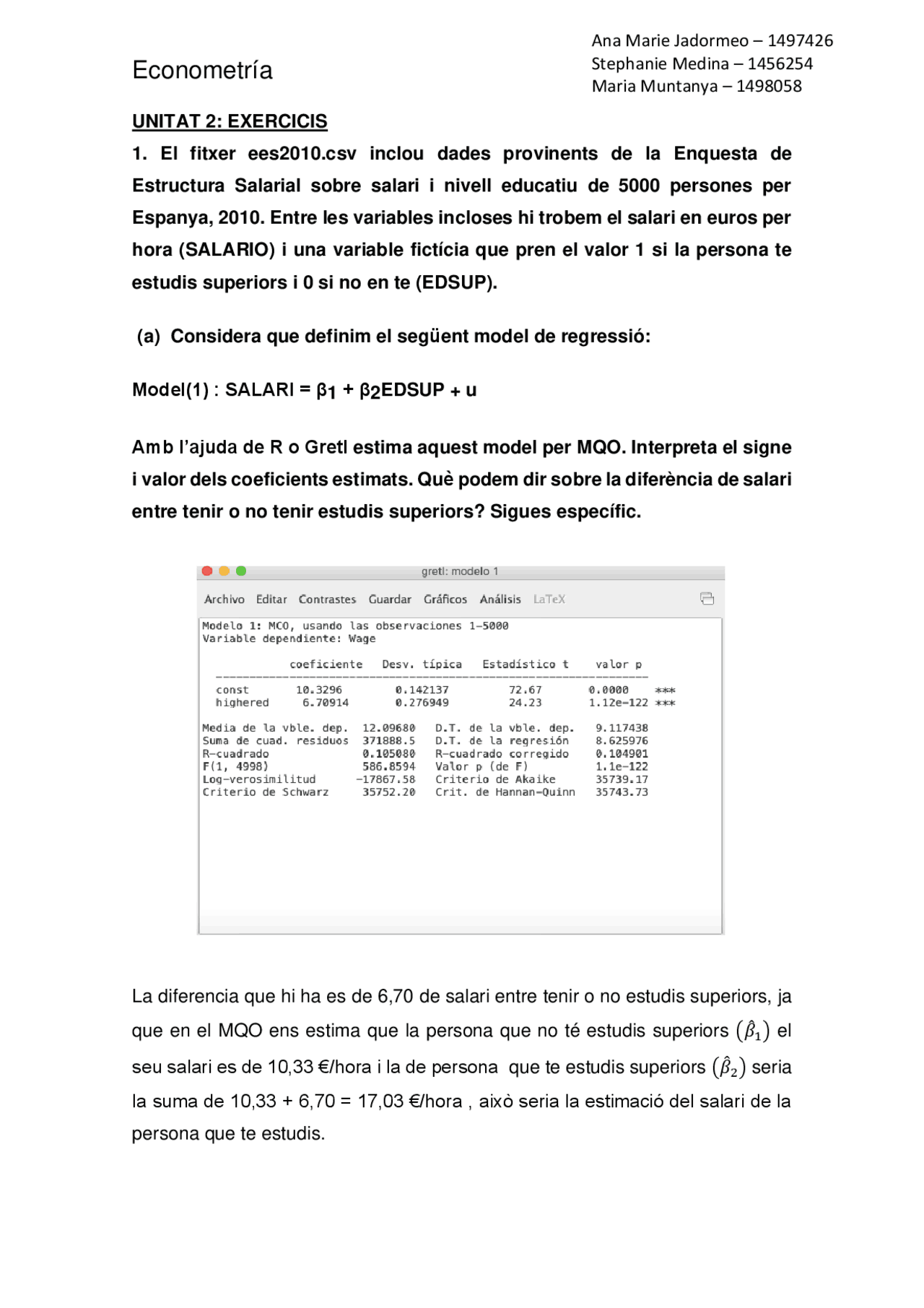 Practica Econometria Ejercicios De Econometría Docsity