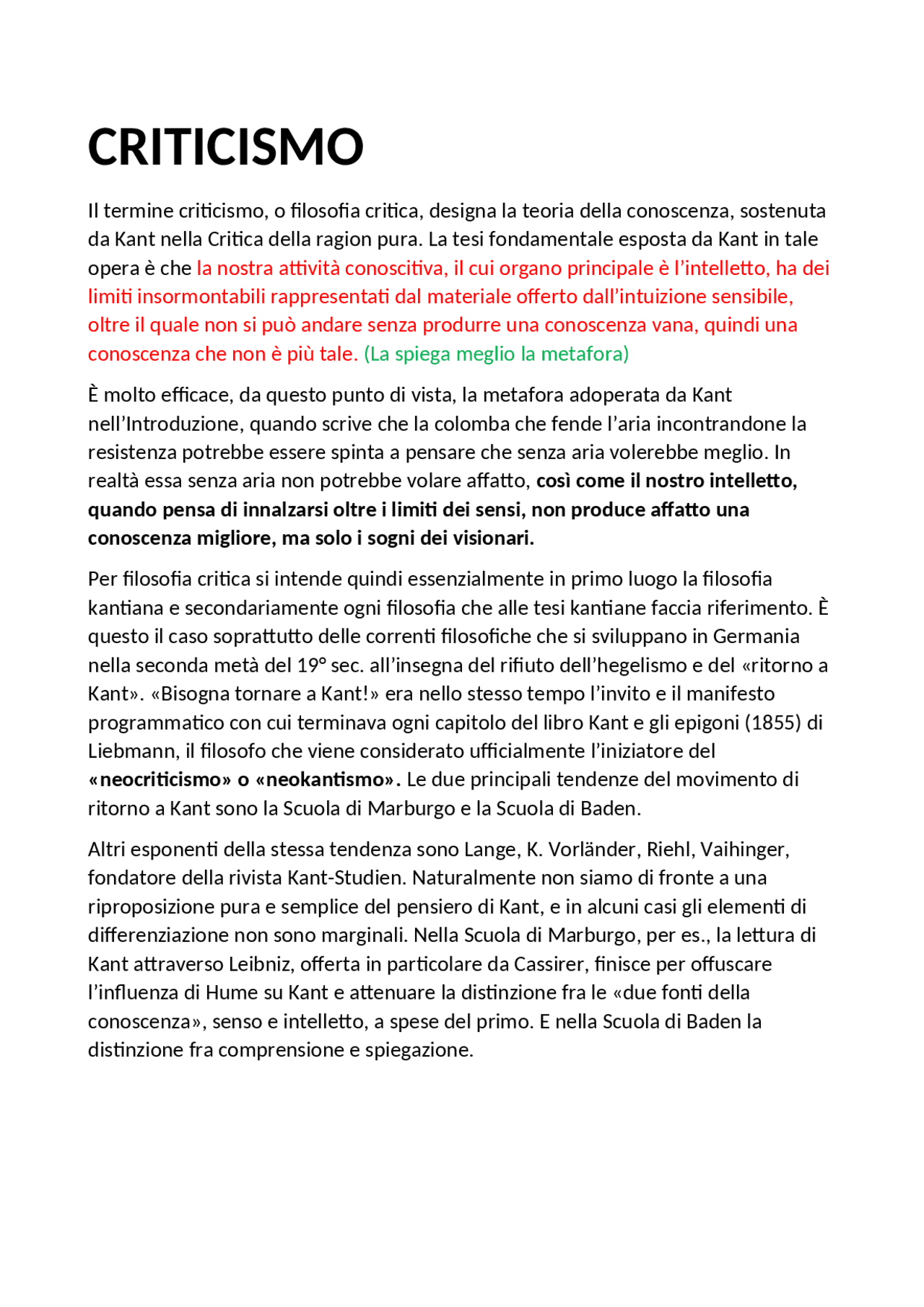 Definizione del criticismo. | Appunti di Filosofia | Docsity