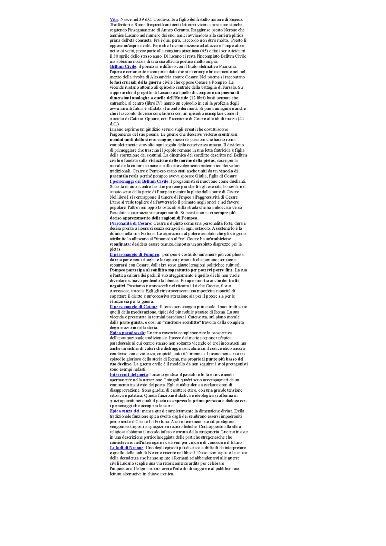 Riassunto Lucano Letteratura Latina Docsity