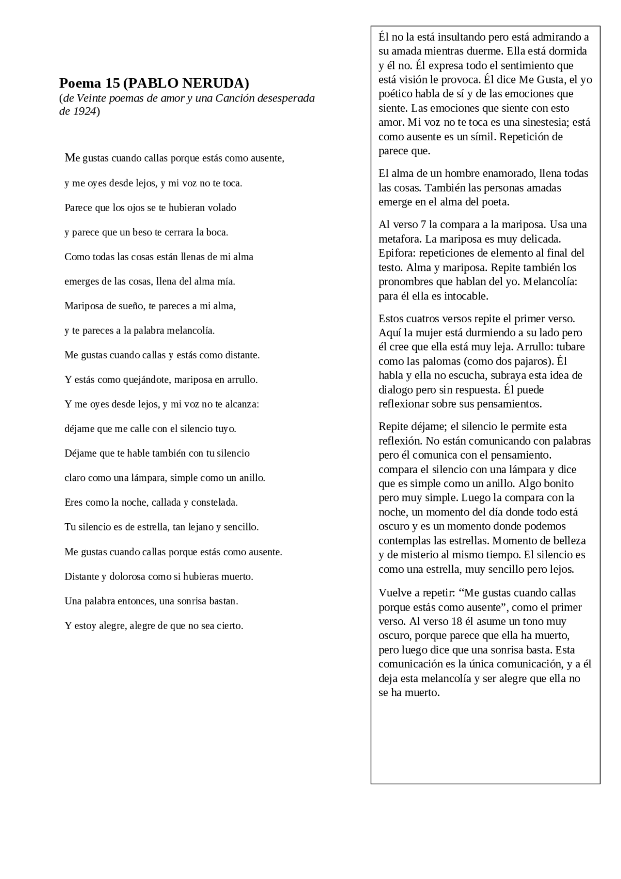 POEMA 15 - PABLO NERUDA - Docsity