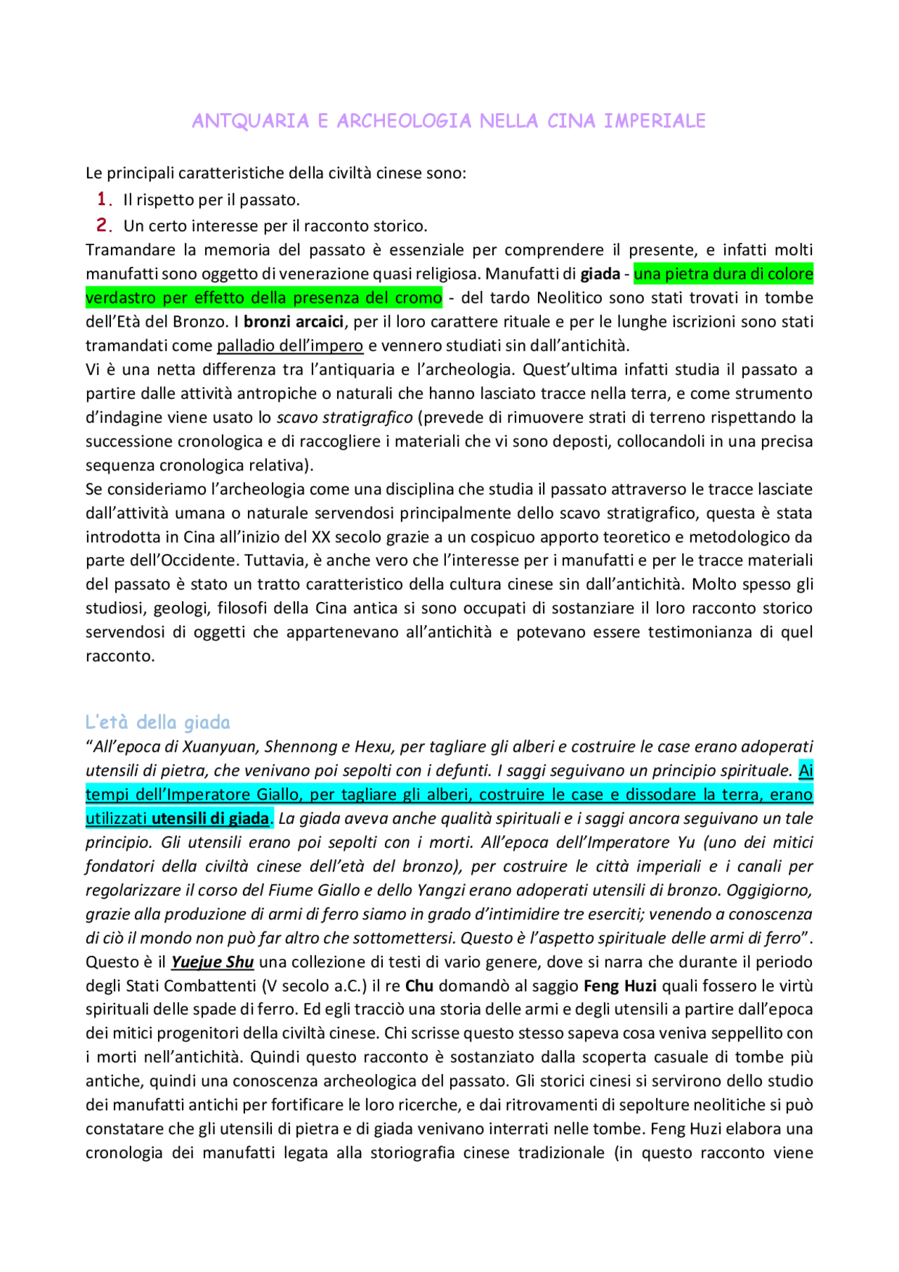 Archeologia Della Cina Docsity