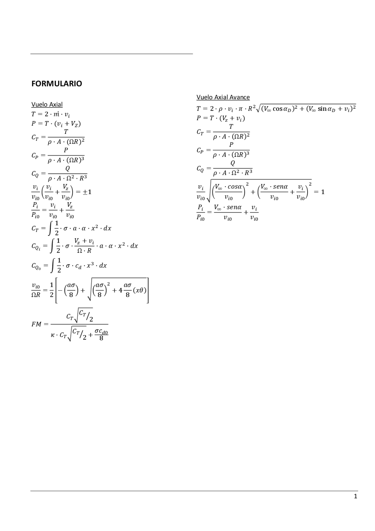 Formulas helicopteros - Docsity
