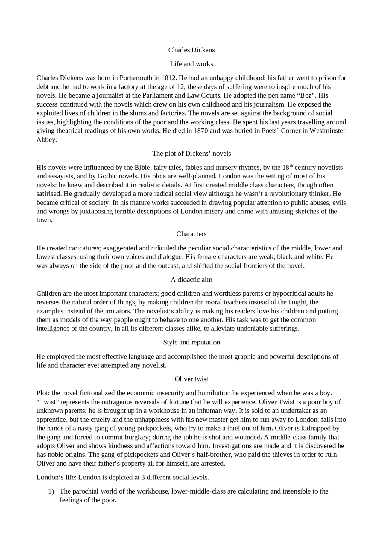 Charles Dickens And His Works Docsity