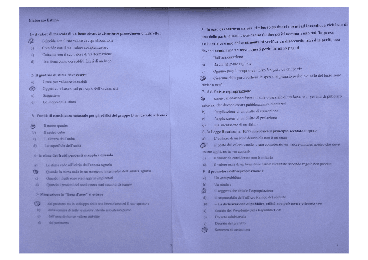 Elaborato 3 Estimo Ingegneria Pegaso Docsity