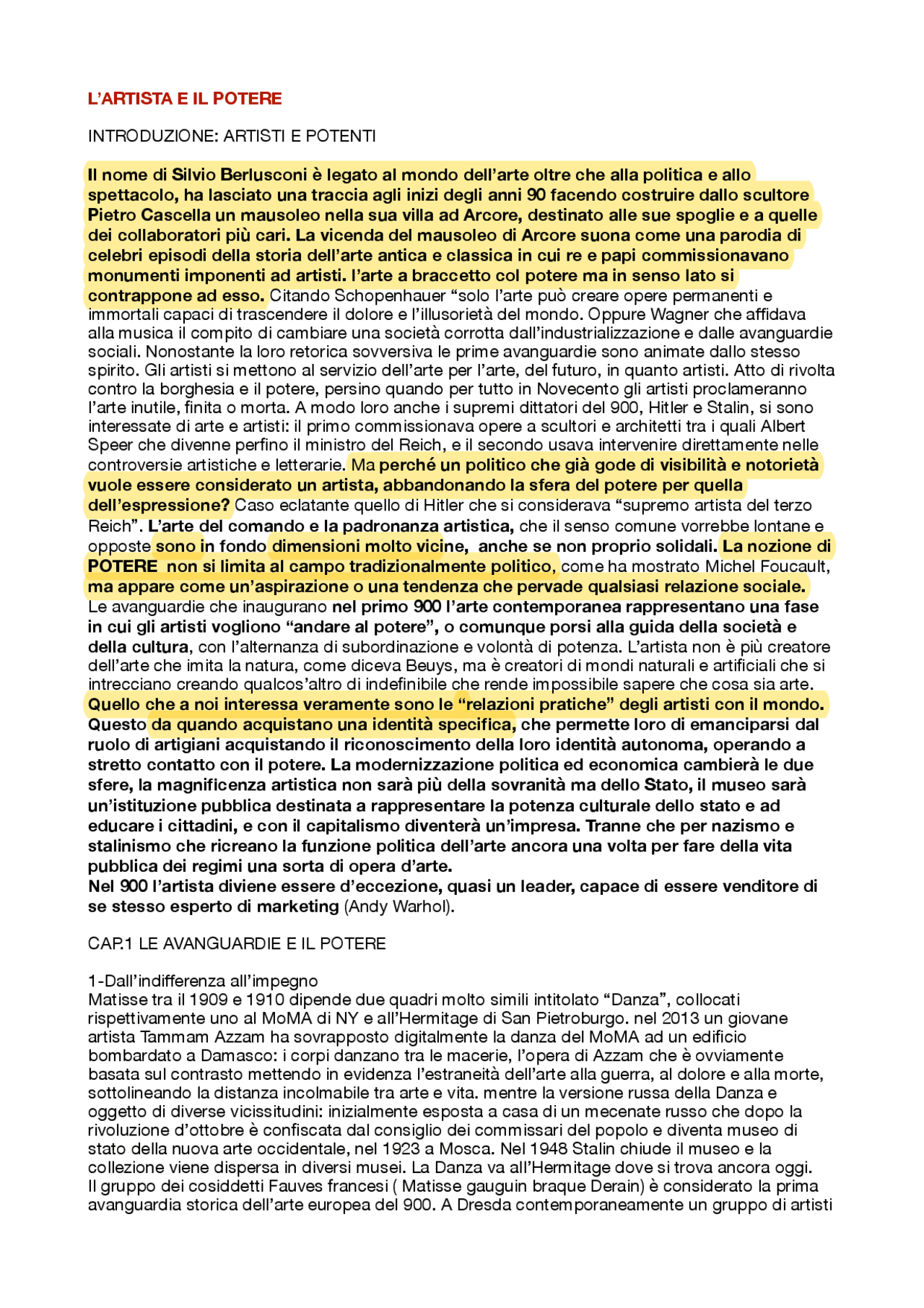 Artista E Potere Riassunto Docsity