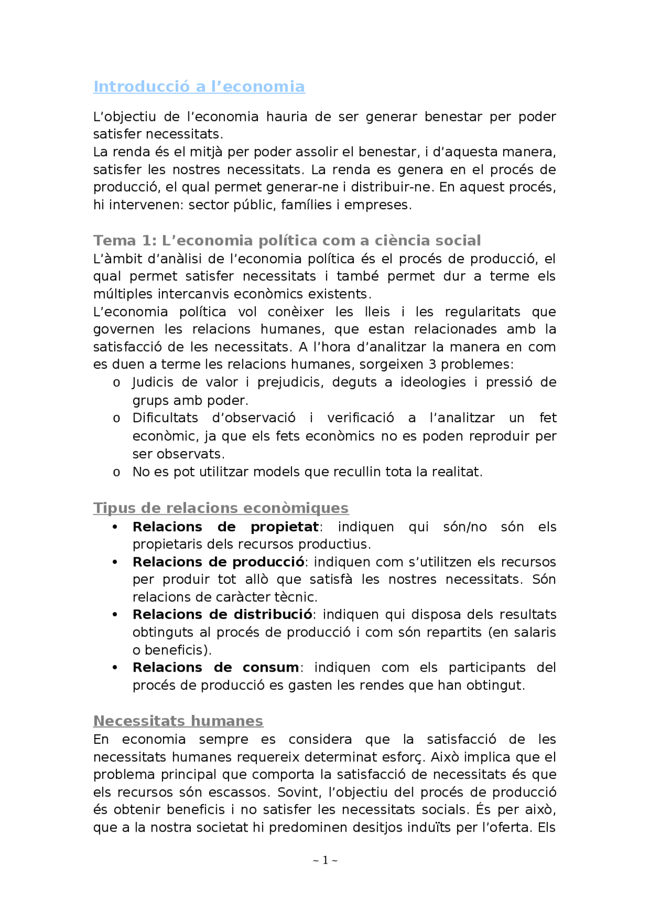 Introducció A Leconomia I Rrll Docsity