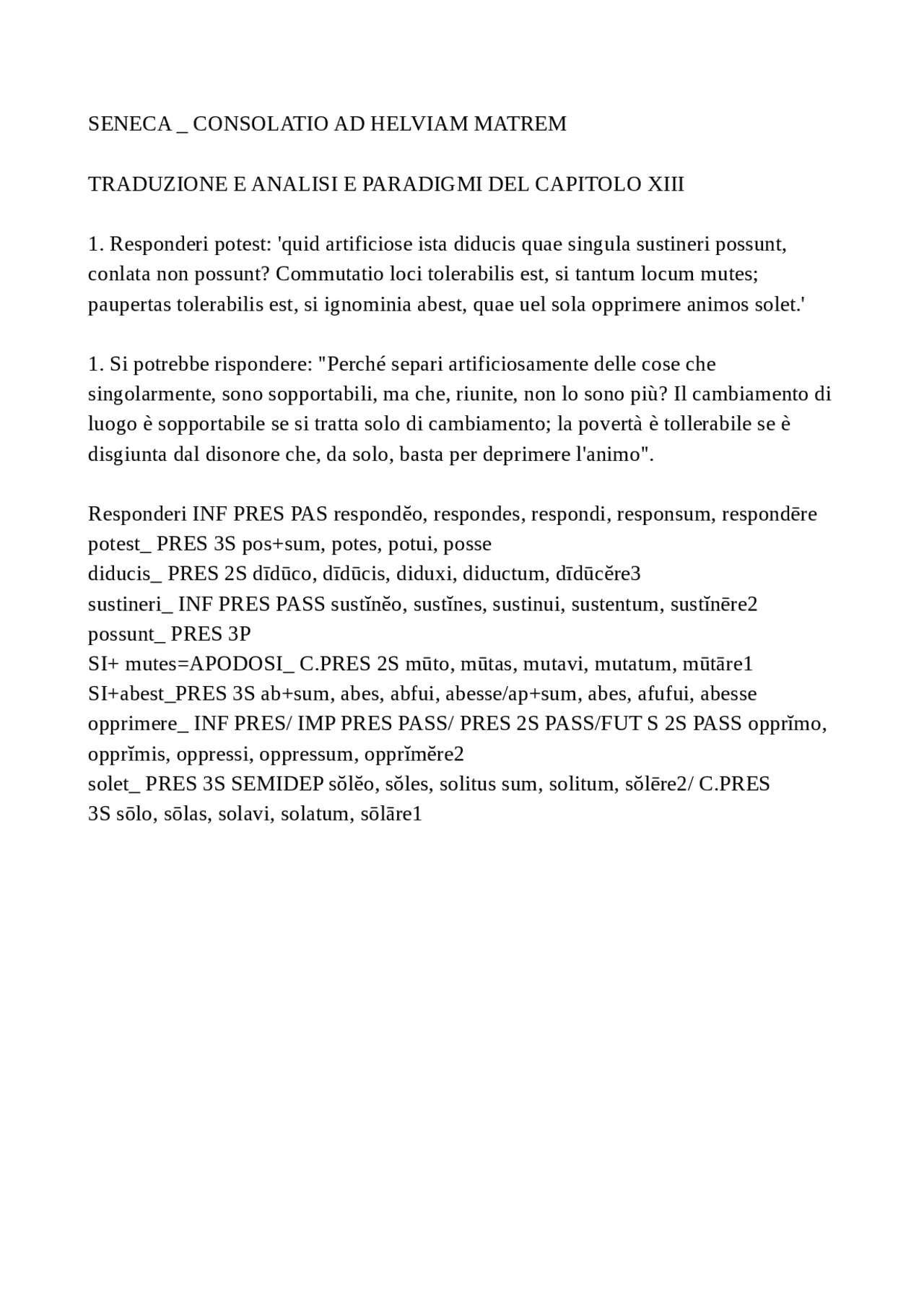 SENECA _ CONSOLATIO AD HELVIAM MATREM | Appunti di Letteratura latina | Docsity