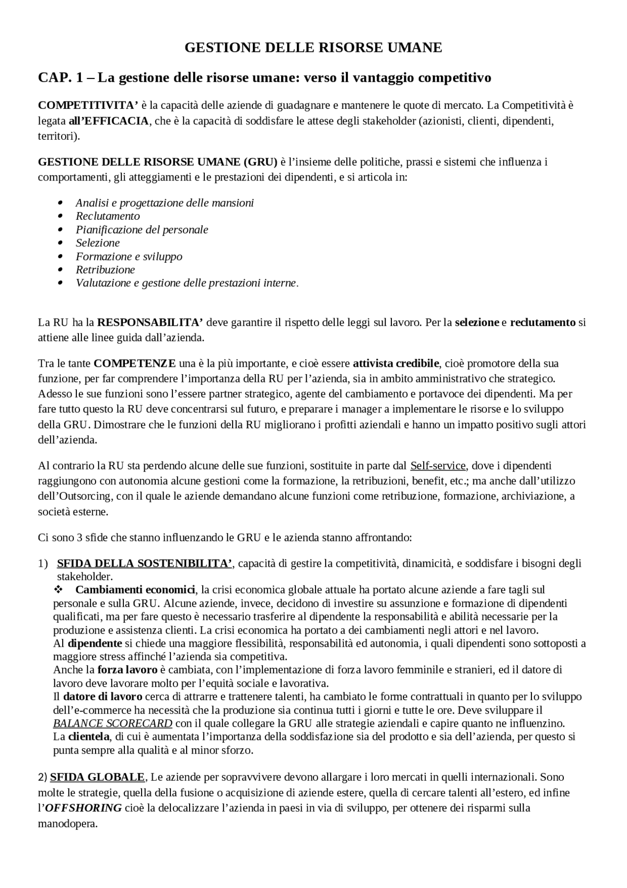 Gestione Delle Risorse Umane Docsity