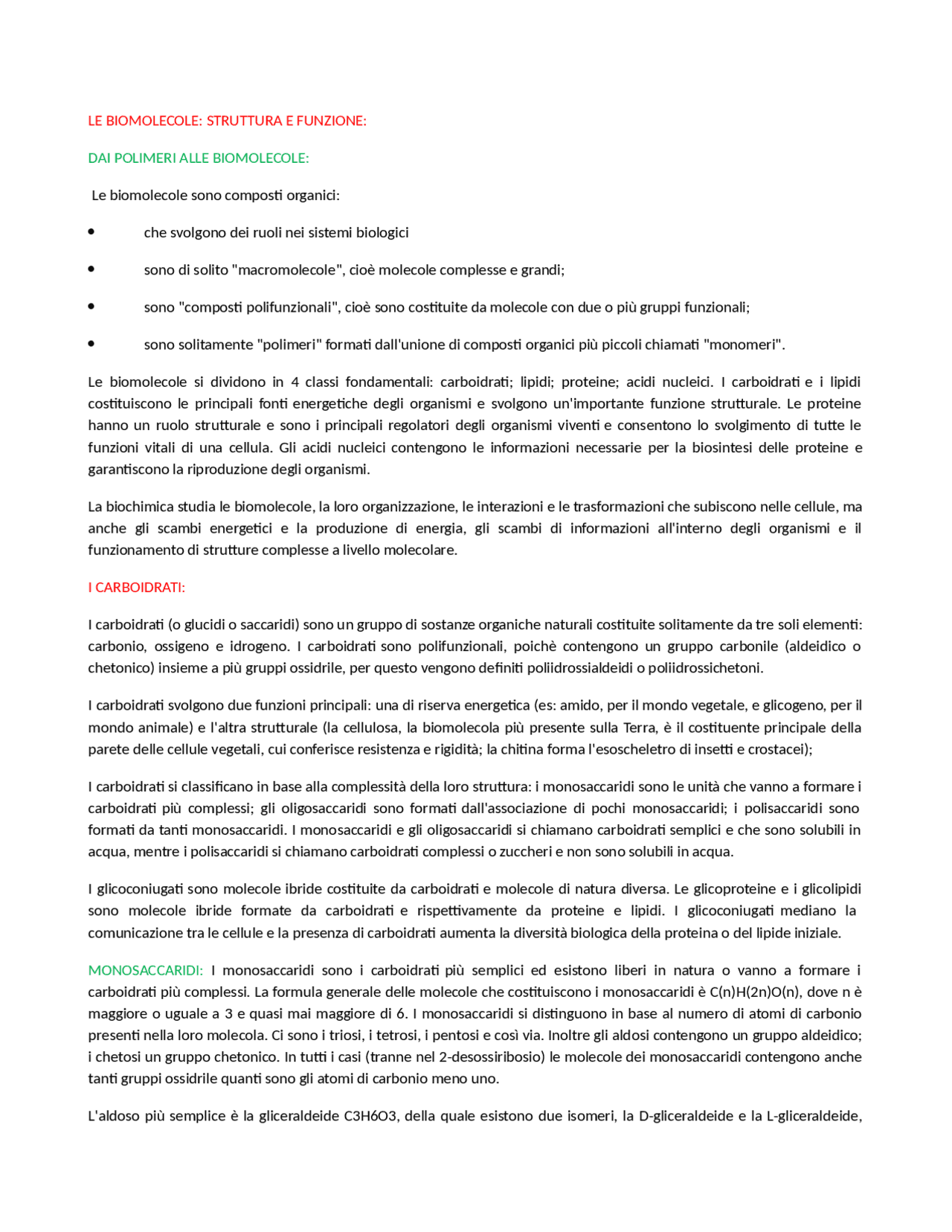 Riassunto Sulle Biomolecole Docsity