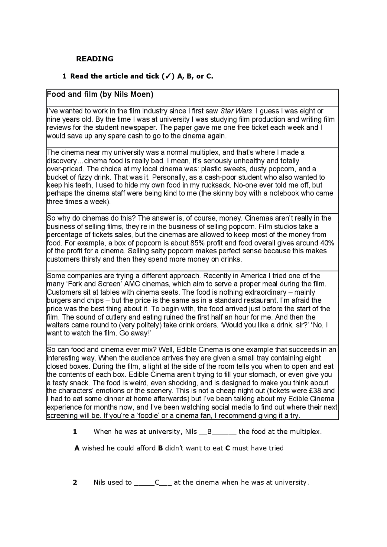 READING Food and film (by Nils Moen) I’v | Appunti di Filologia ...