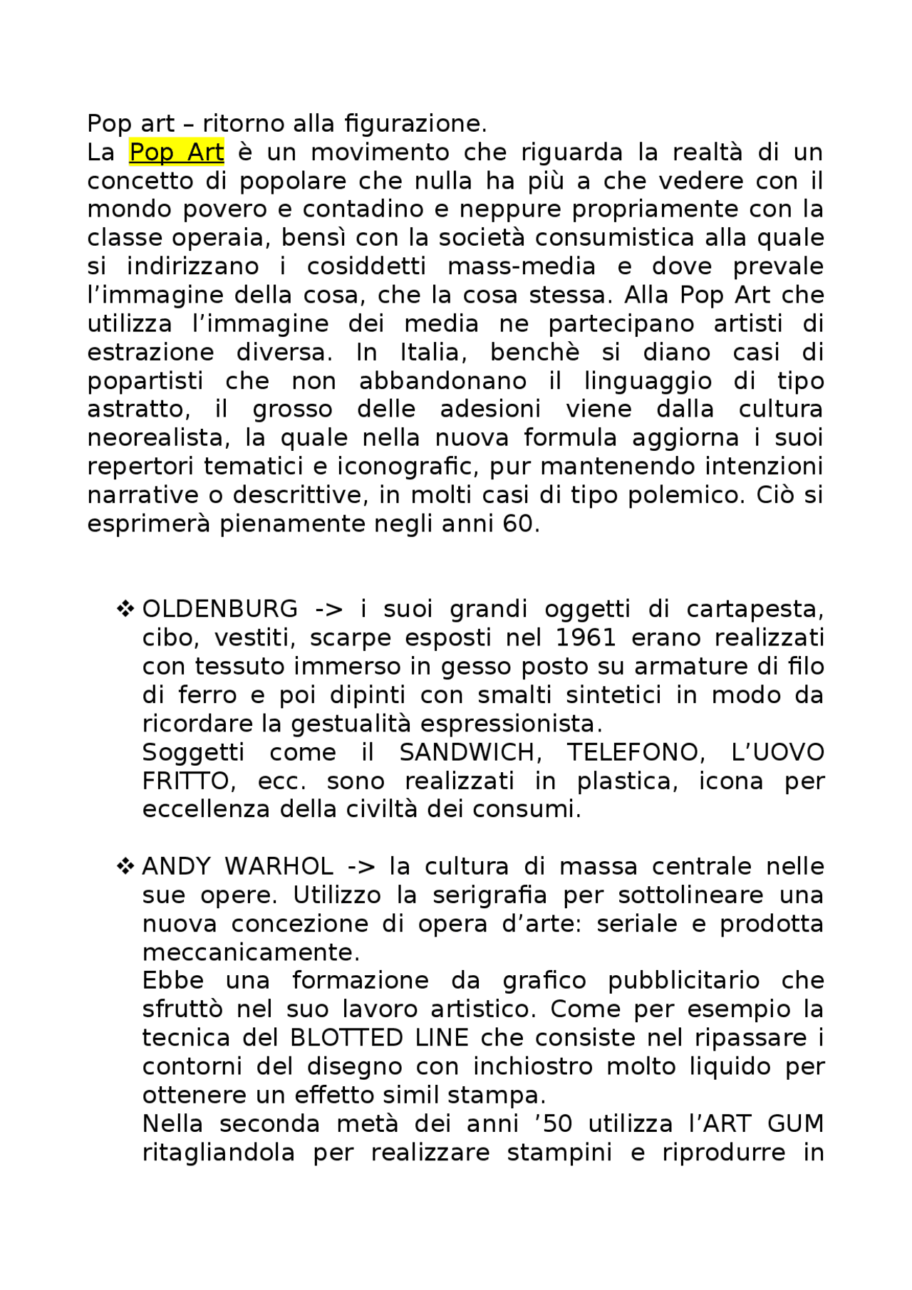 Il Movimento Della Pop Art Docsity