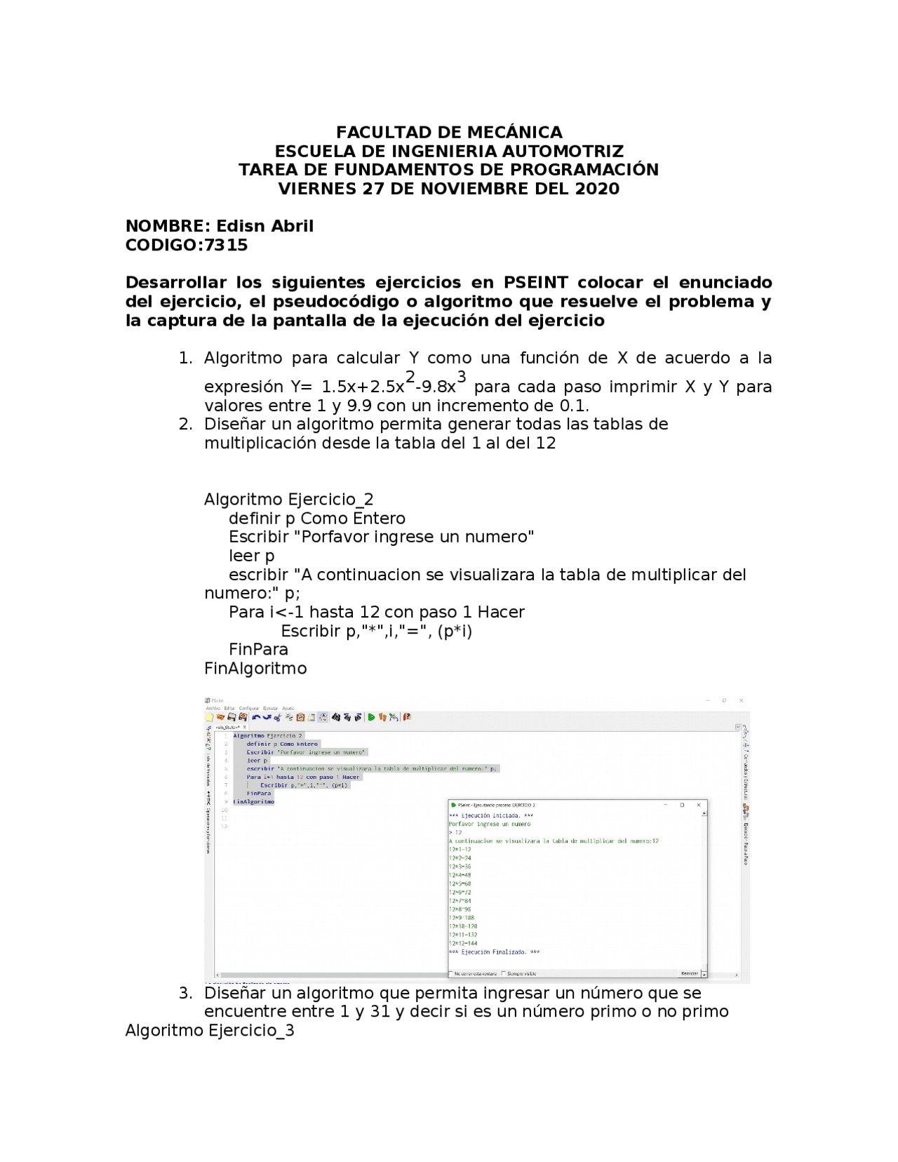 Ejercicio de programacion - Docsity