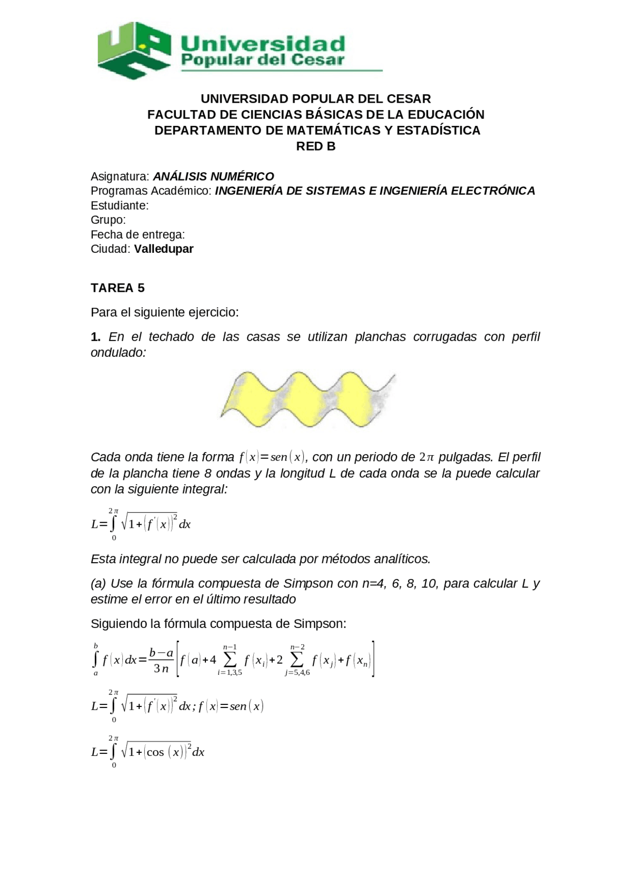 Aplicaciones fórmula de Simpson - Docsity