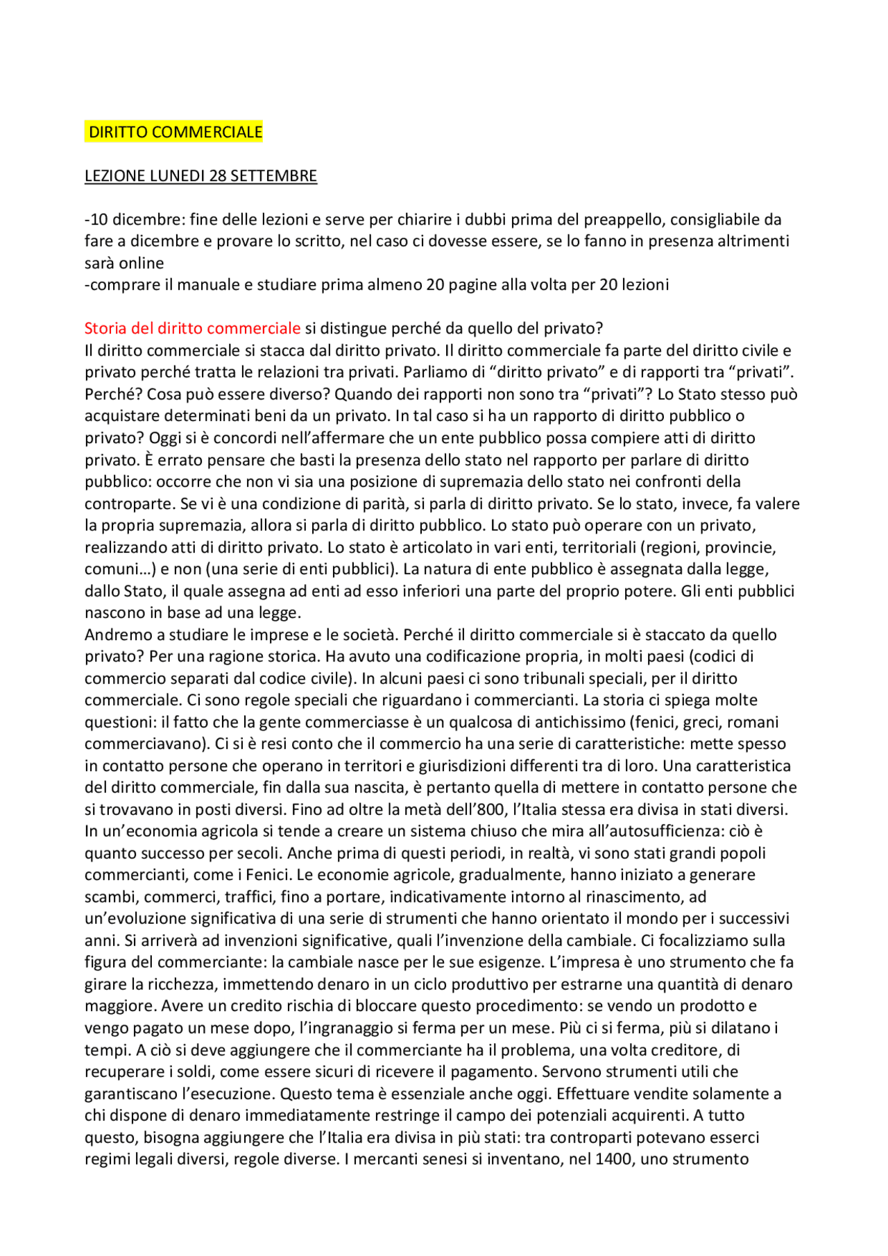 Appunti Lezioni Diritto Commerciale Prof Toffoletto Docsity