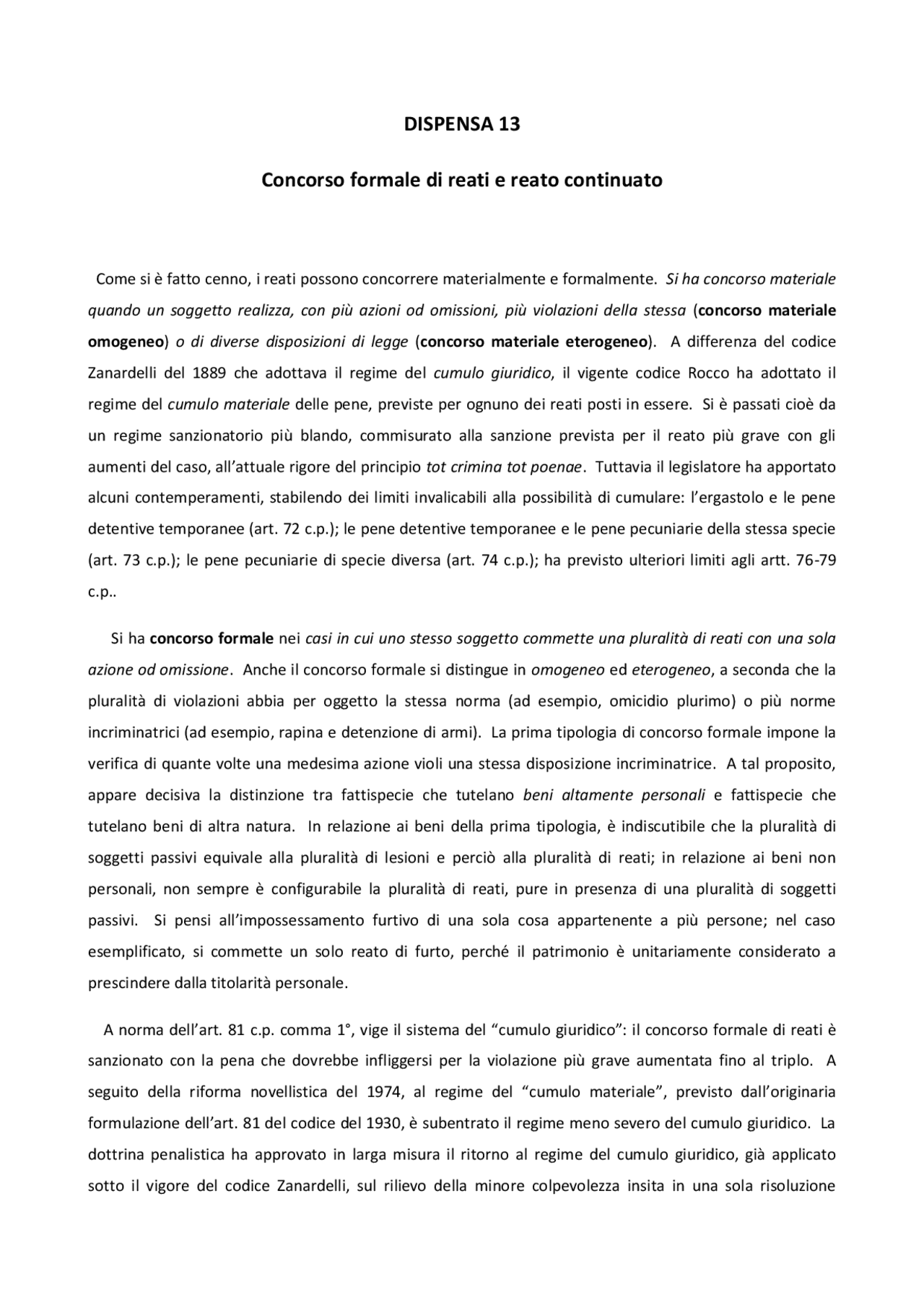 Il Concorso Formale Di Reati Parte 2 Docsity