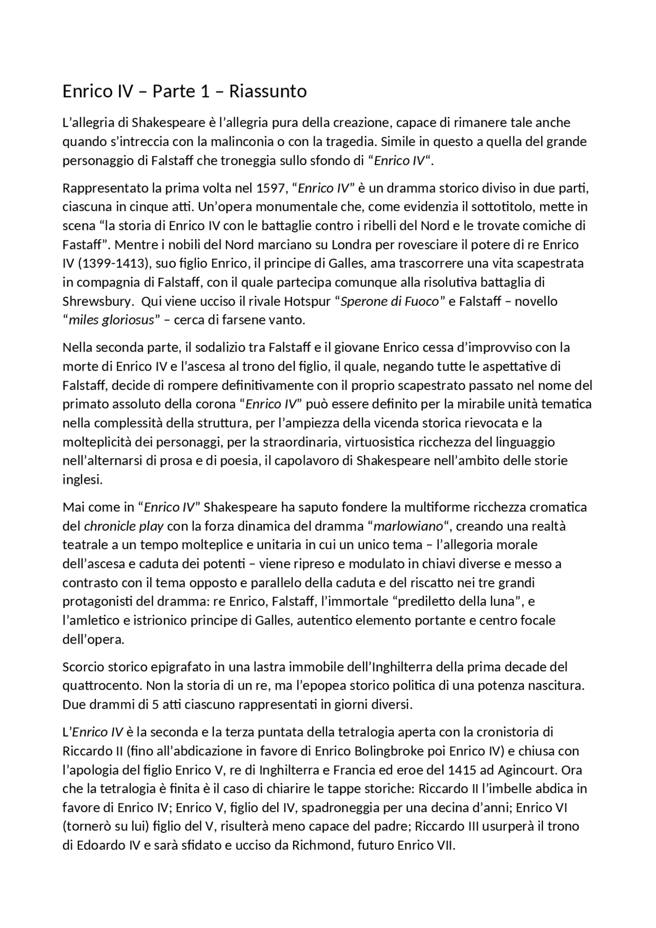 Enrico Iv E Amleto Riassunto E Analisi Docsity