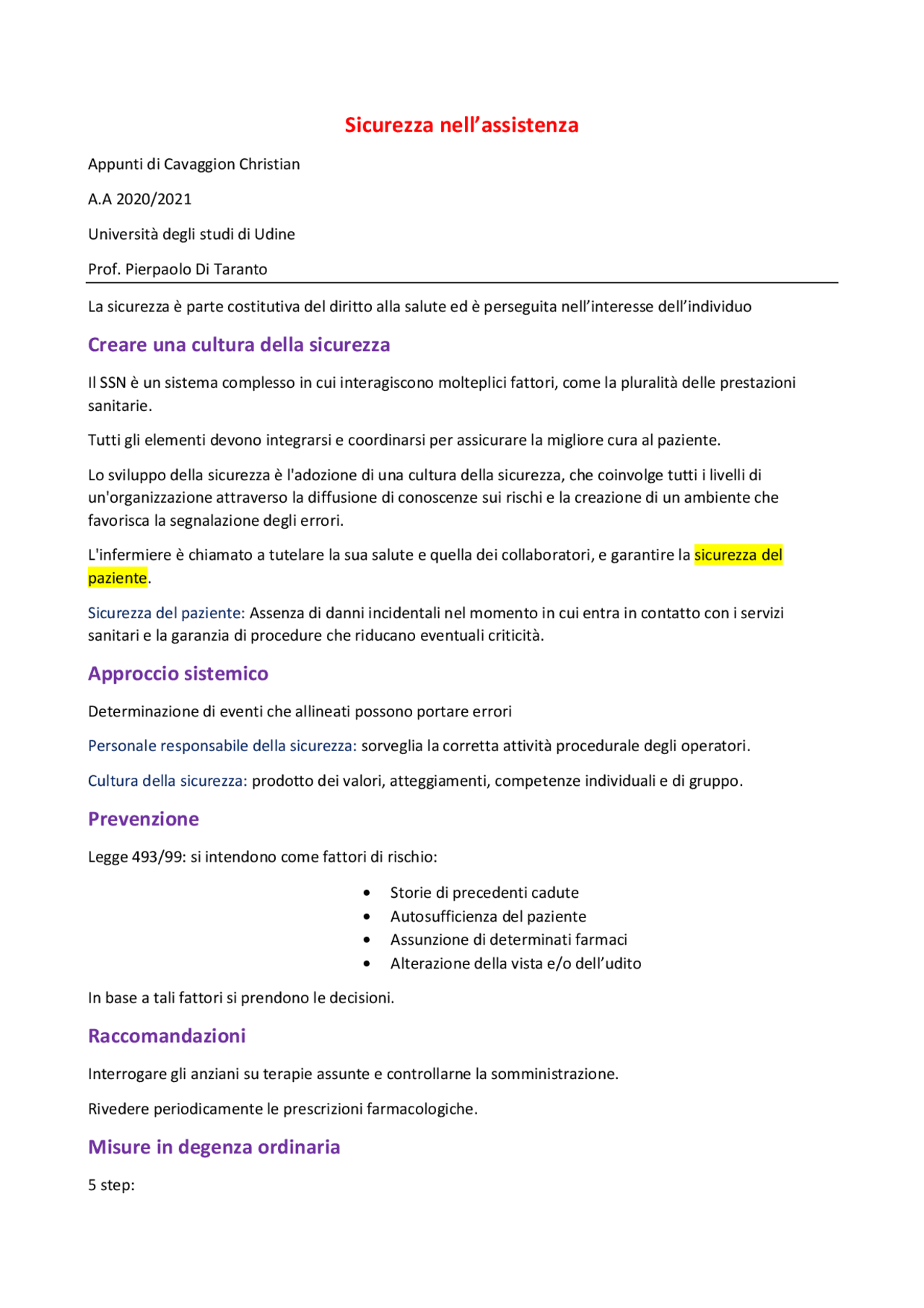 Appunti Di Sicurezza Nellassistenza Docsity