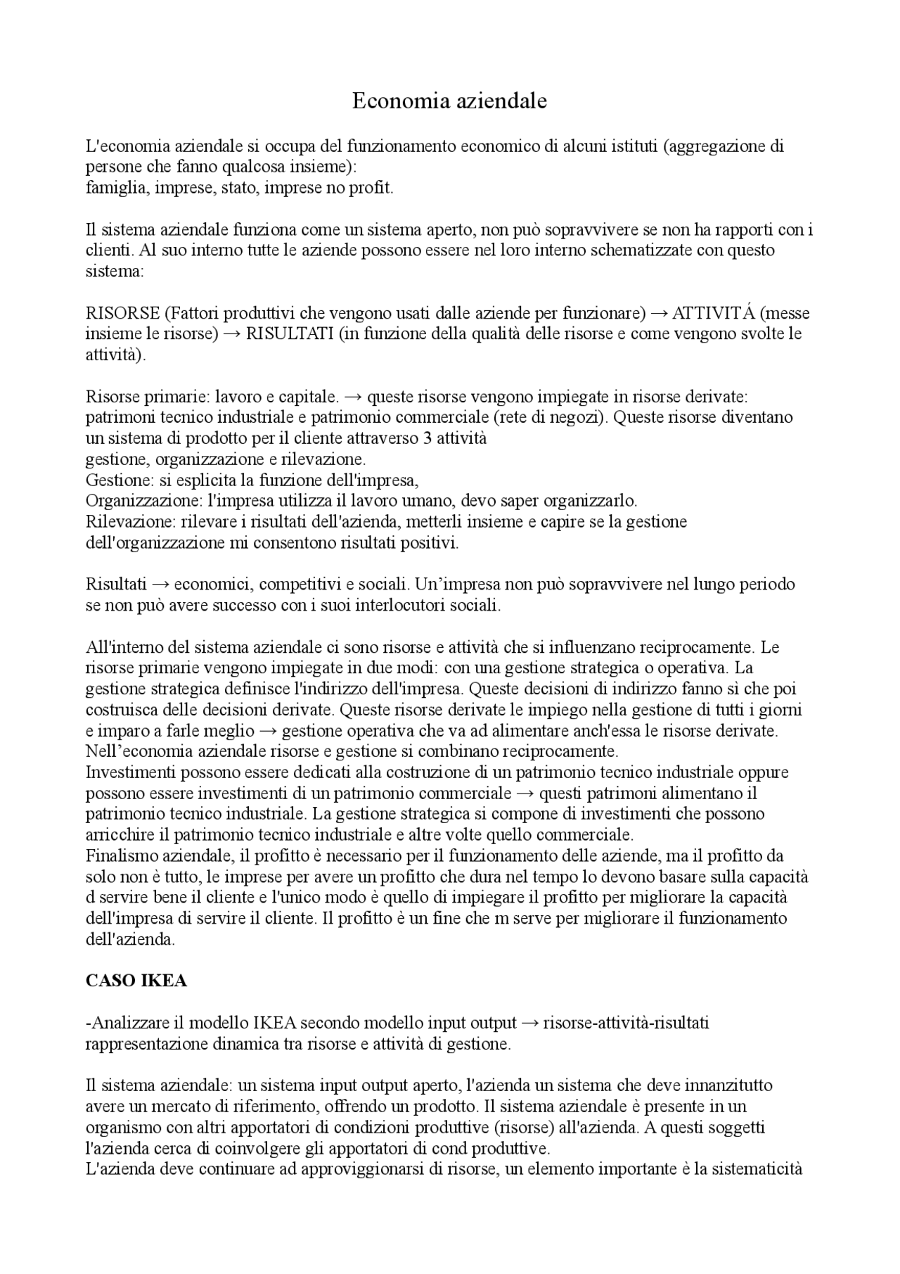 Prima Parte Economia Aziendale Docsity
