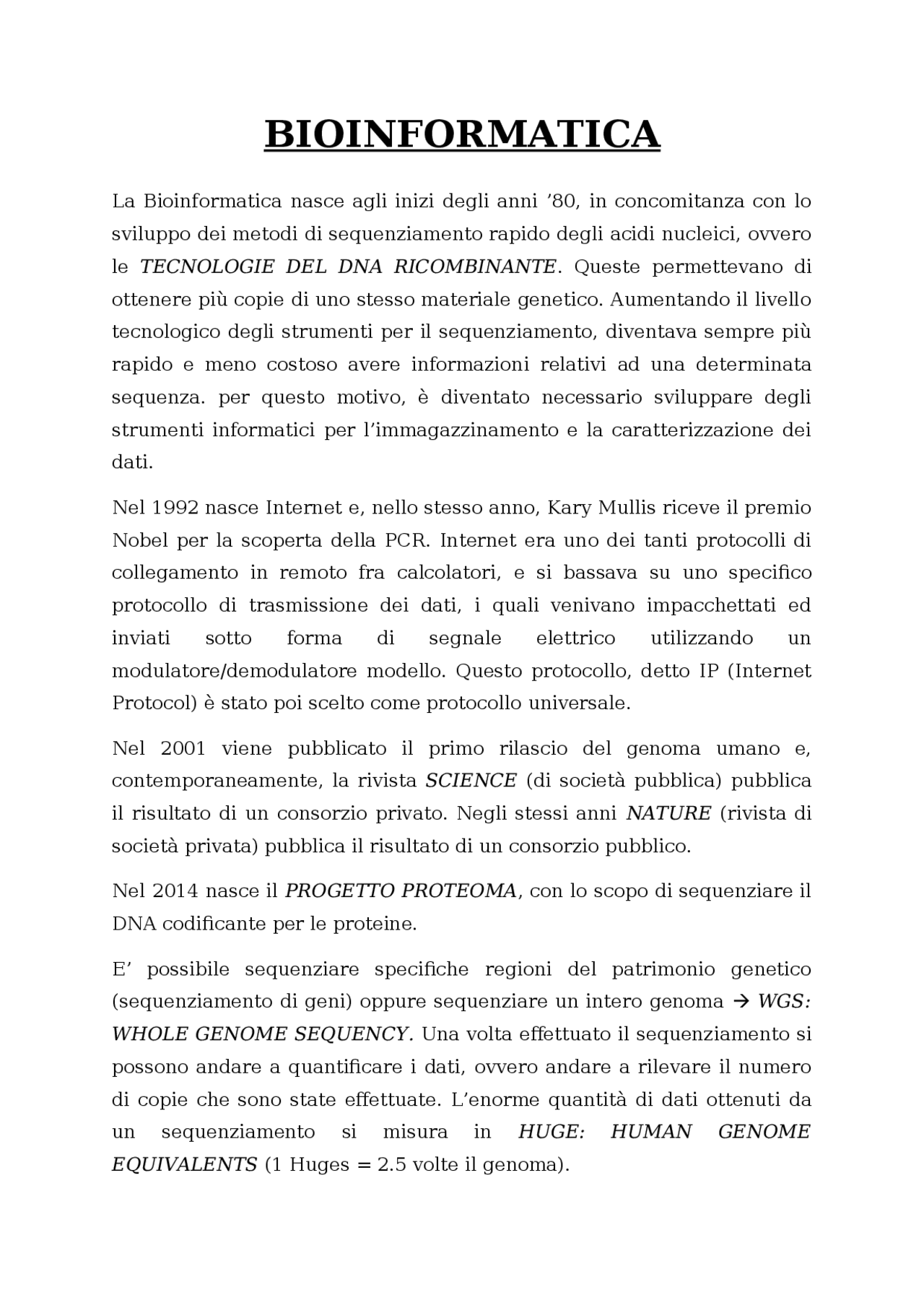 Appunti Di Bioinformatica Docsity