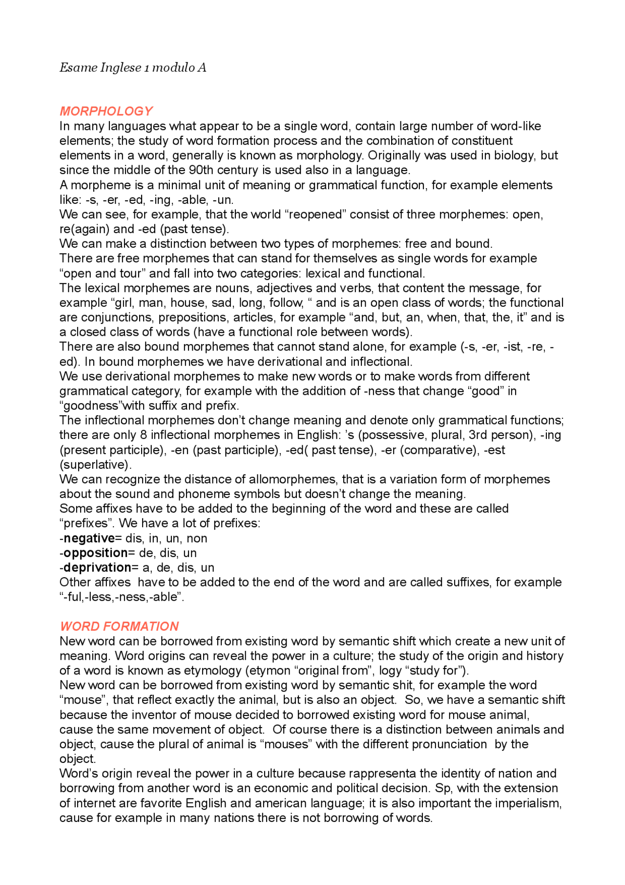 Linguistica Inglese Modulo A Docsity