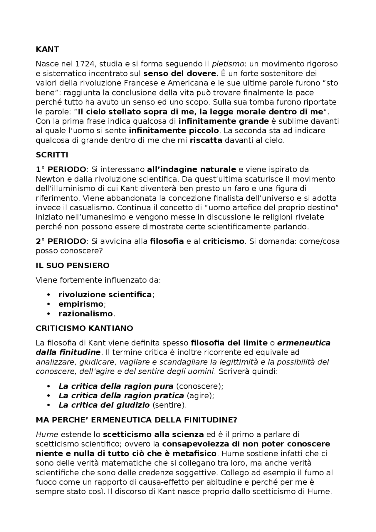 Kant Vita E Critica Della Ragion Pura Resúmenes De Filosofía Docsity