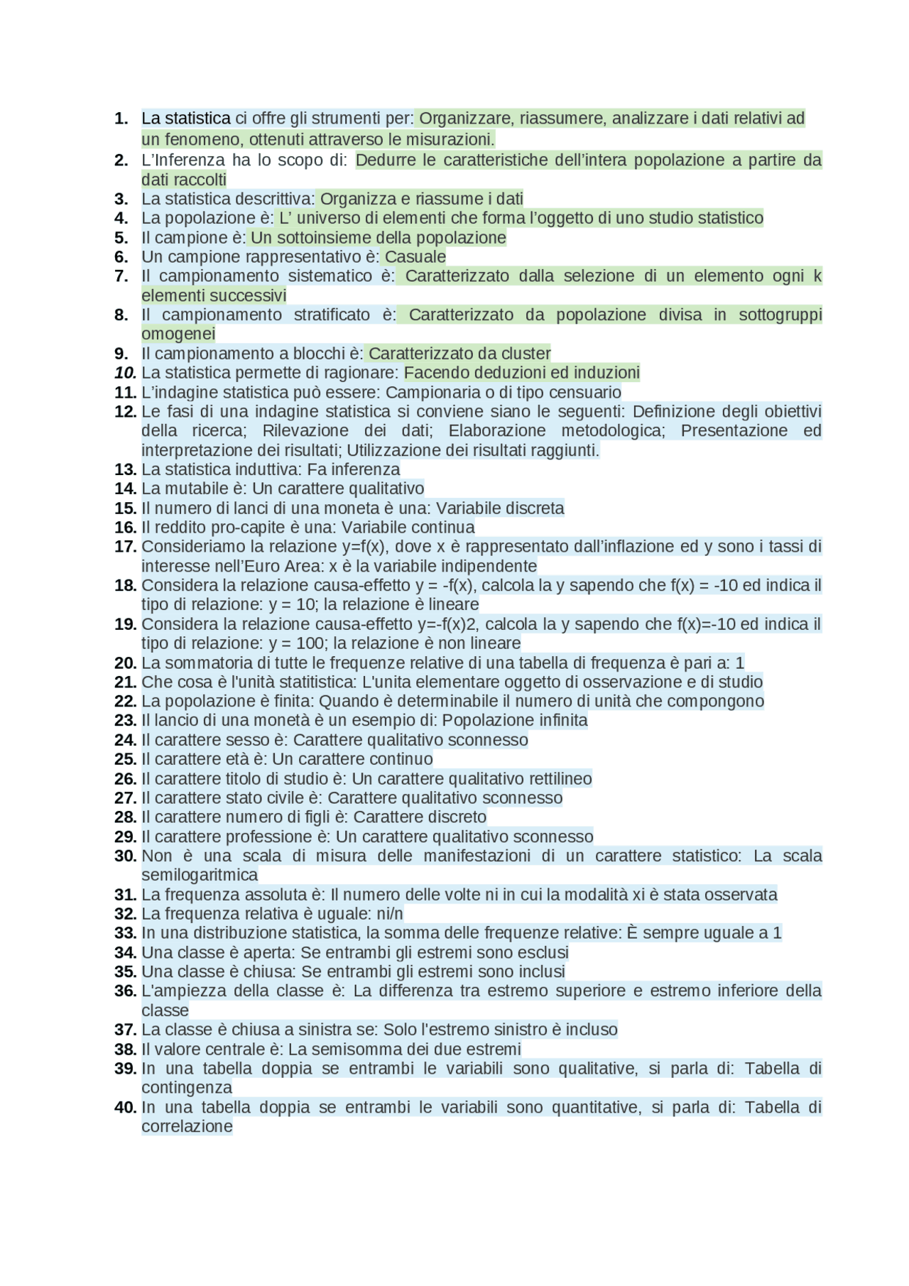 Statistica Test Finale Docsity