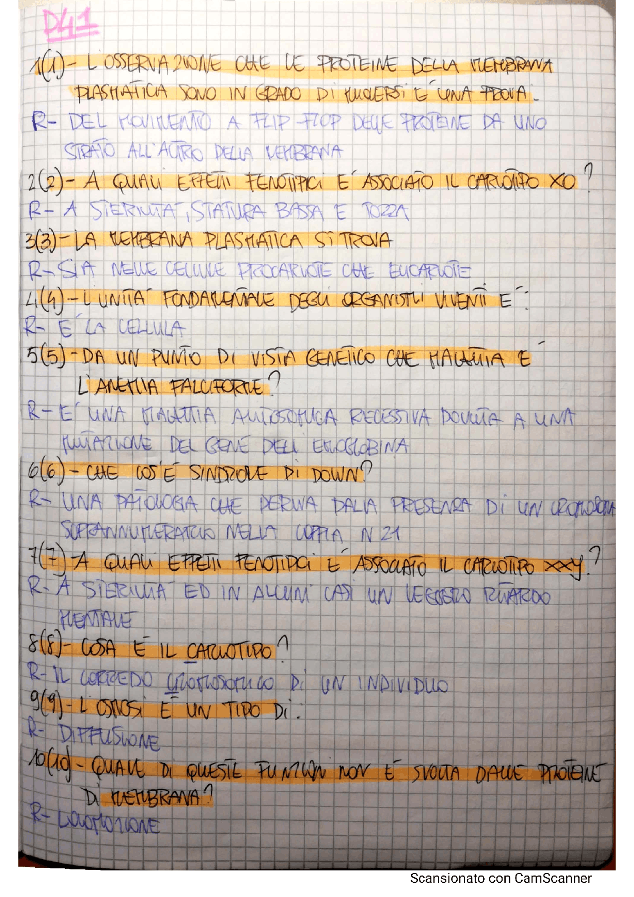 Ecampus Paniere Fondamenti Di Biologia E Chimica Risposte Chiuse Prof