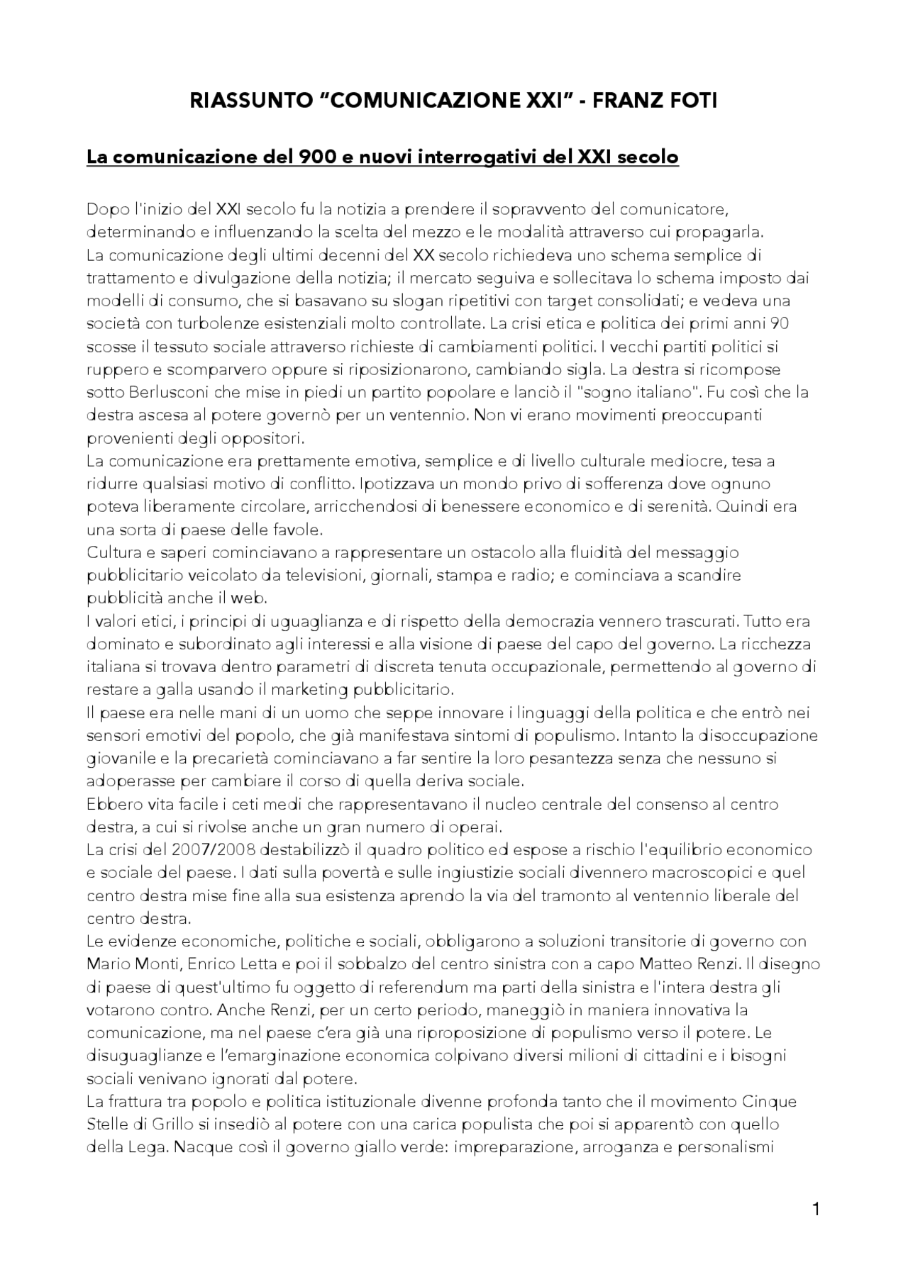 Comunicazione Xxi Franz Foti Docsity